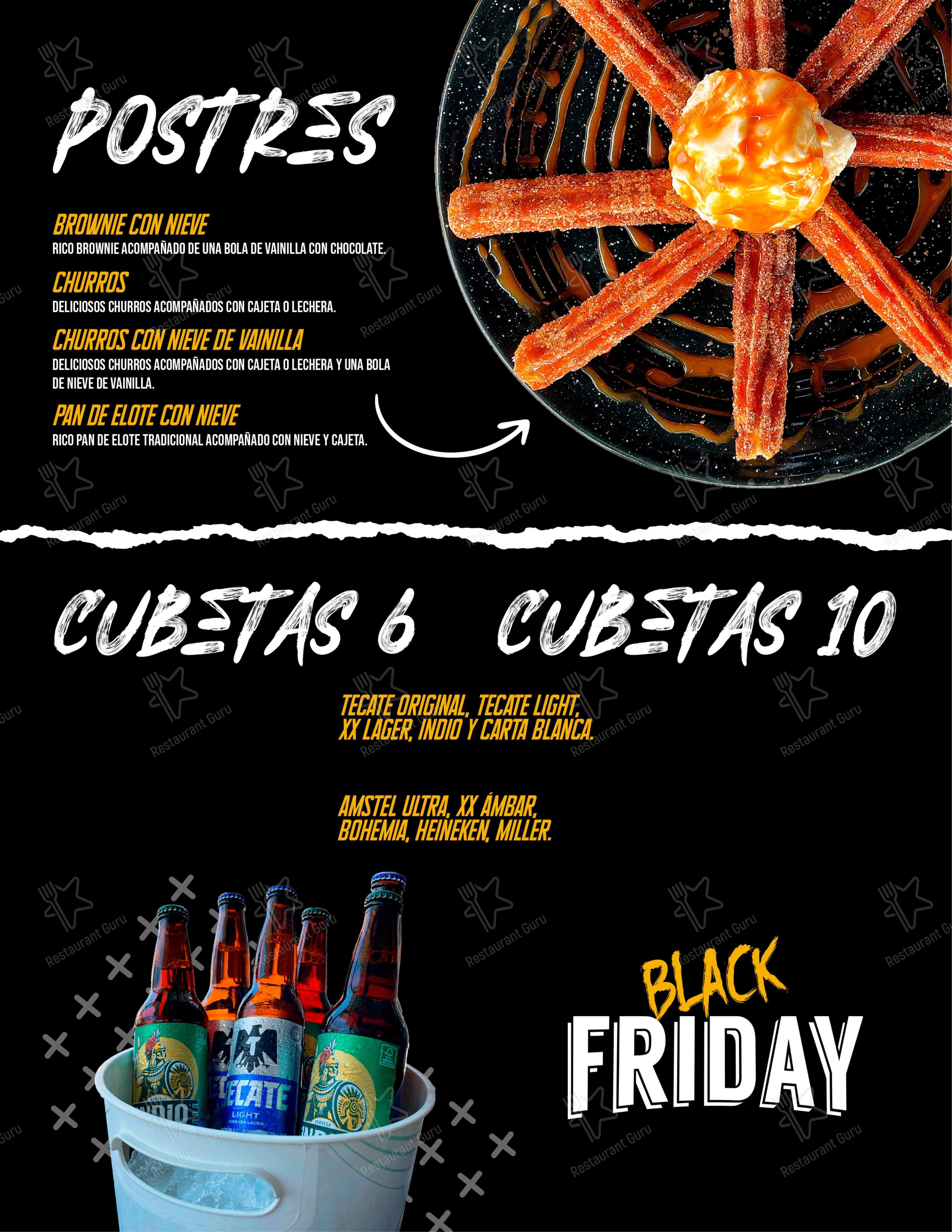 Carta del restaurante Black Friday, San Nicolás del los Garza