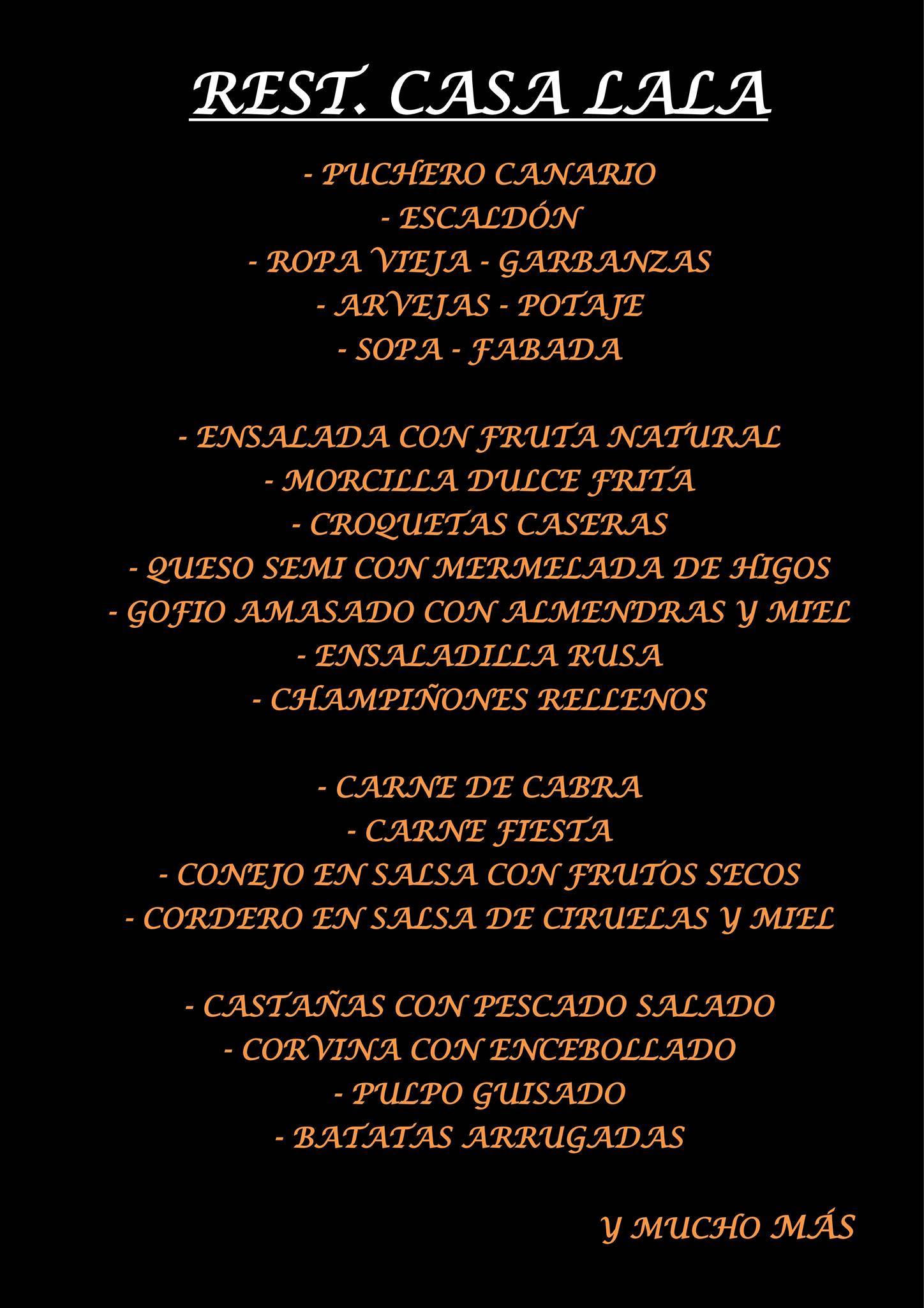 Menu at Restaurante Casa Lala, Arico Viejo