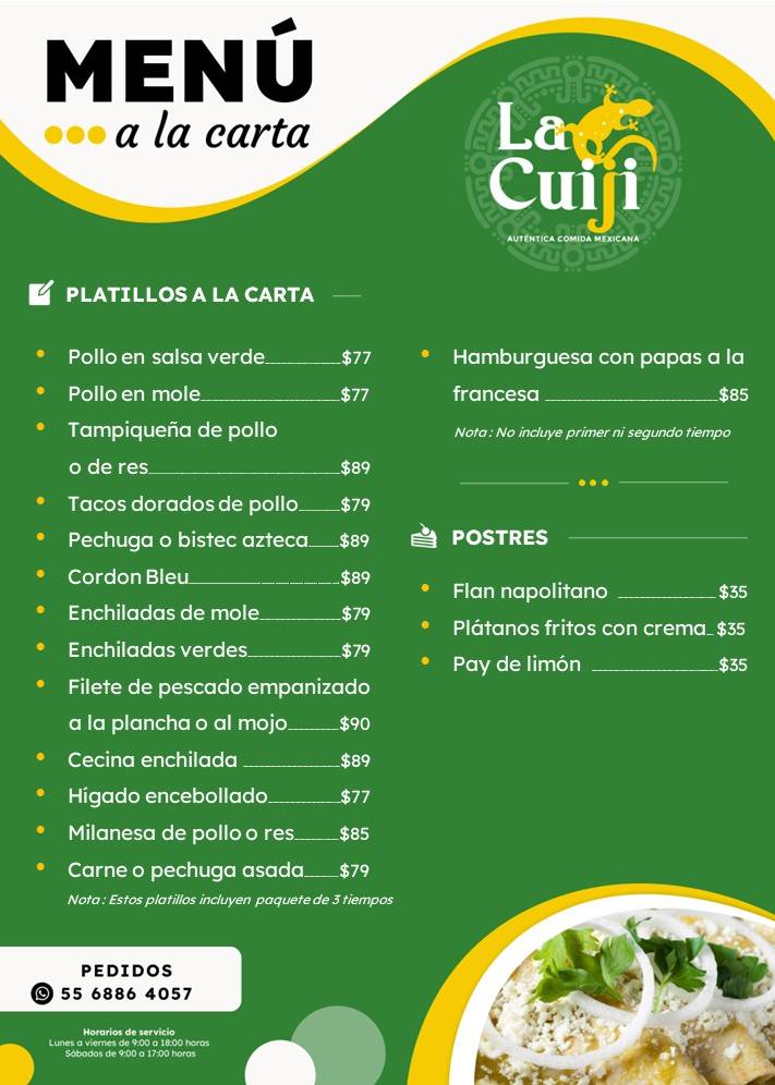 Carta de Restaurante La Cuiji, Ciudad López Mateos