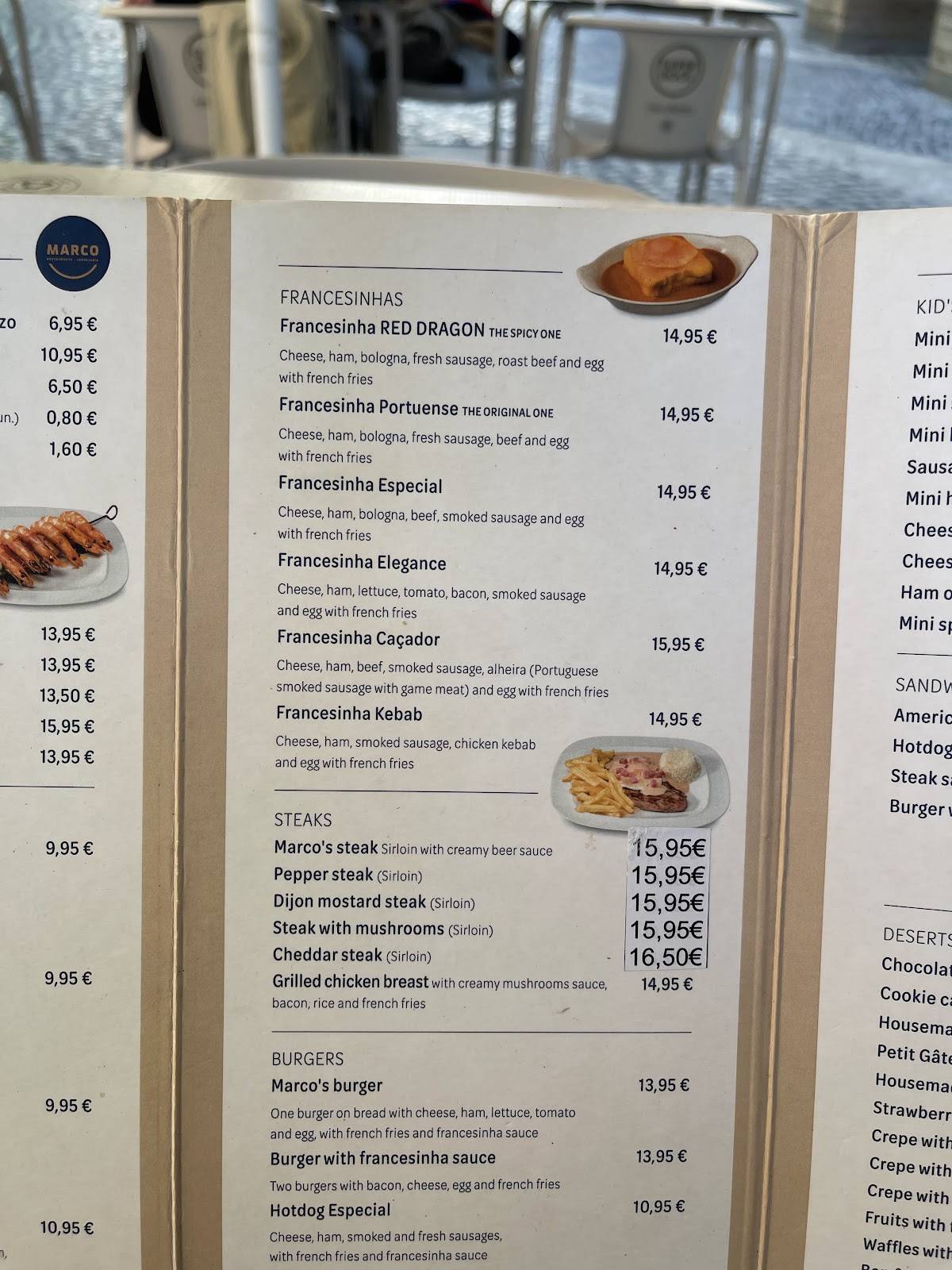Menu em Restaurante Marco, Corroios, Largo Santos 14D