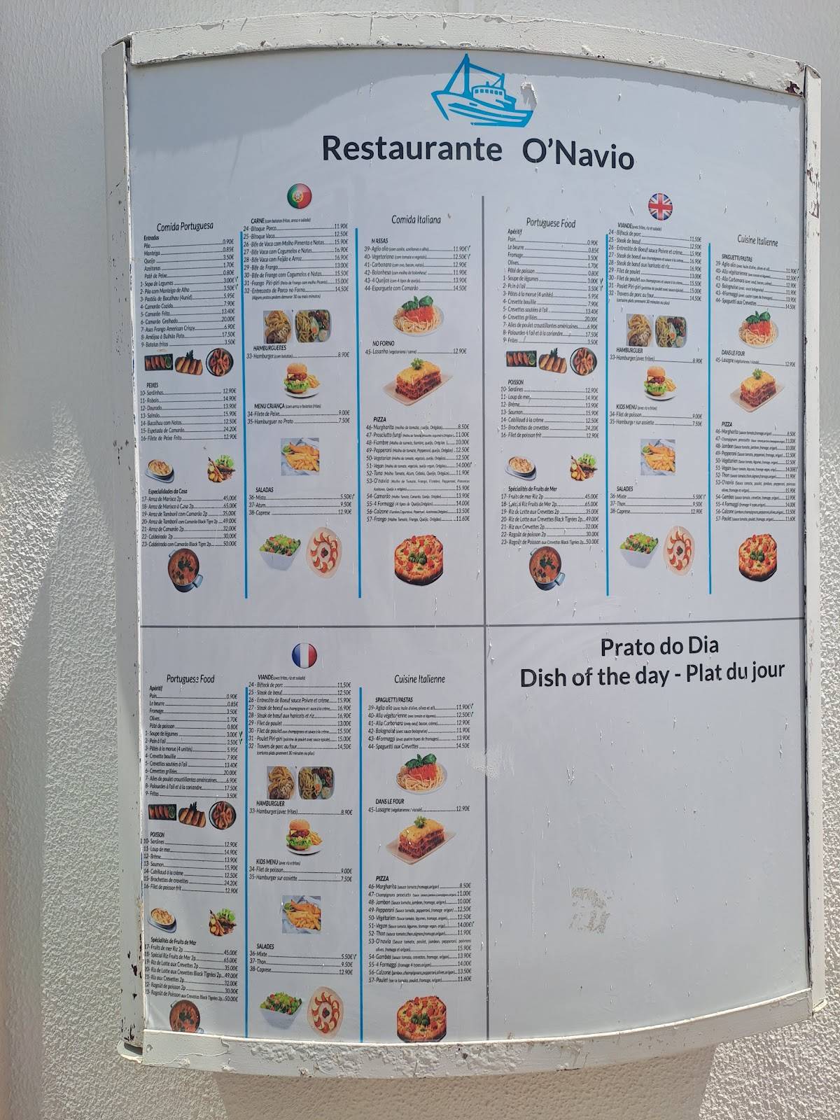 Menu em Restaurante O'Navio, Nazaré