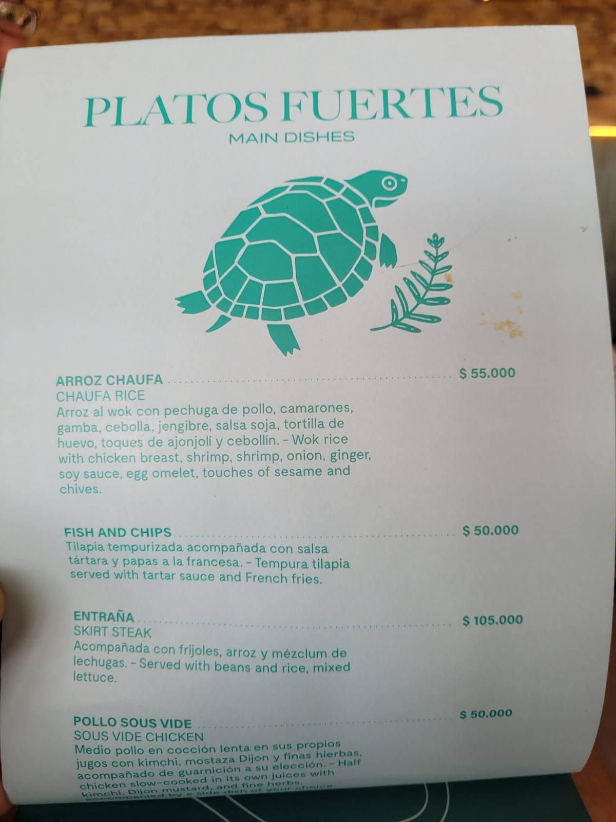 Menu at Restaurante Praia, Colombia