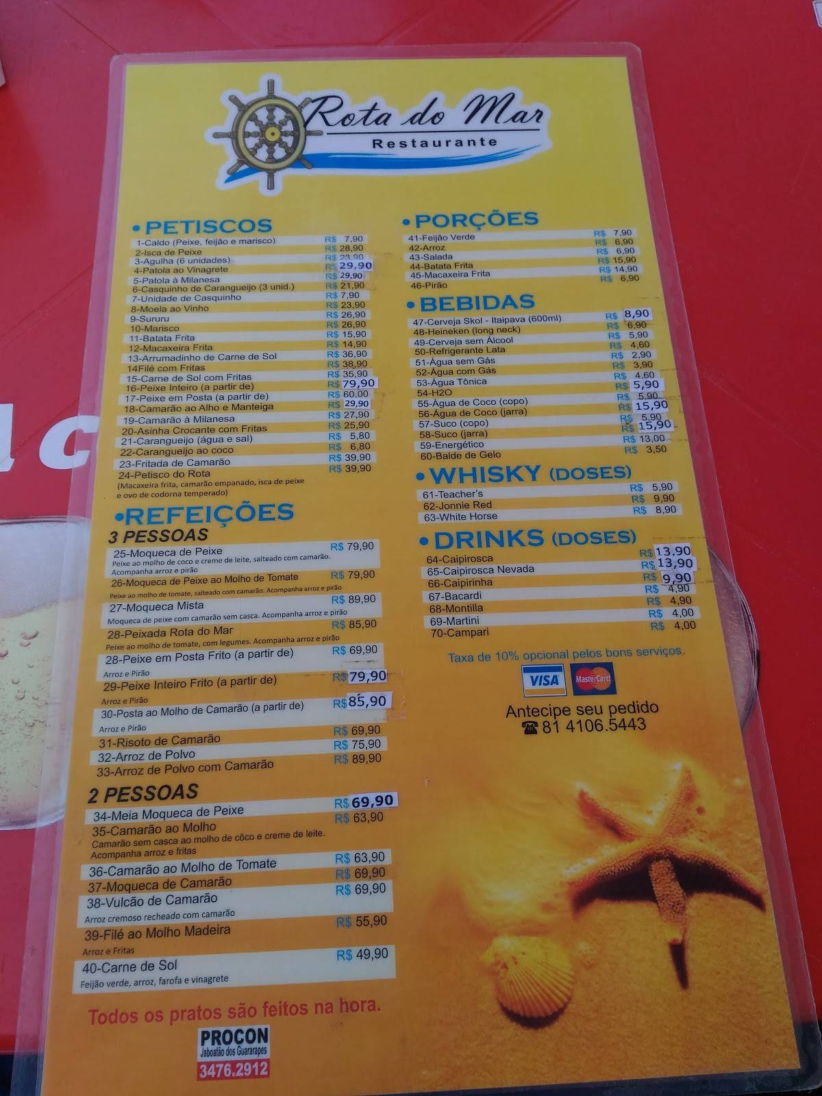 Menu at Restaurante Rota do Mar, Jaboatão dos Guararapes