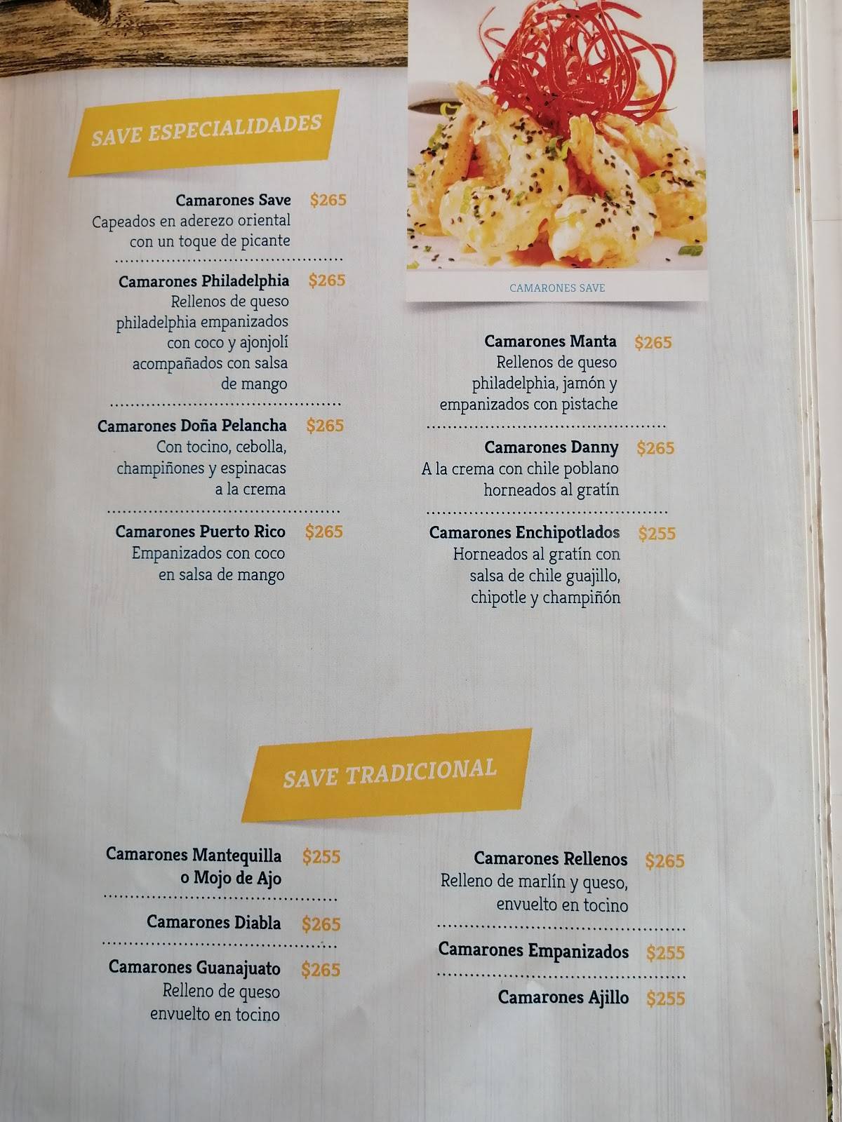 Carta del restaurante Save, Guadalajara, Av. México 3388