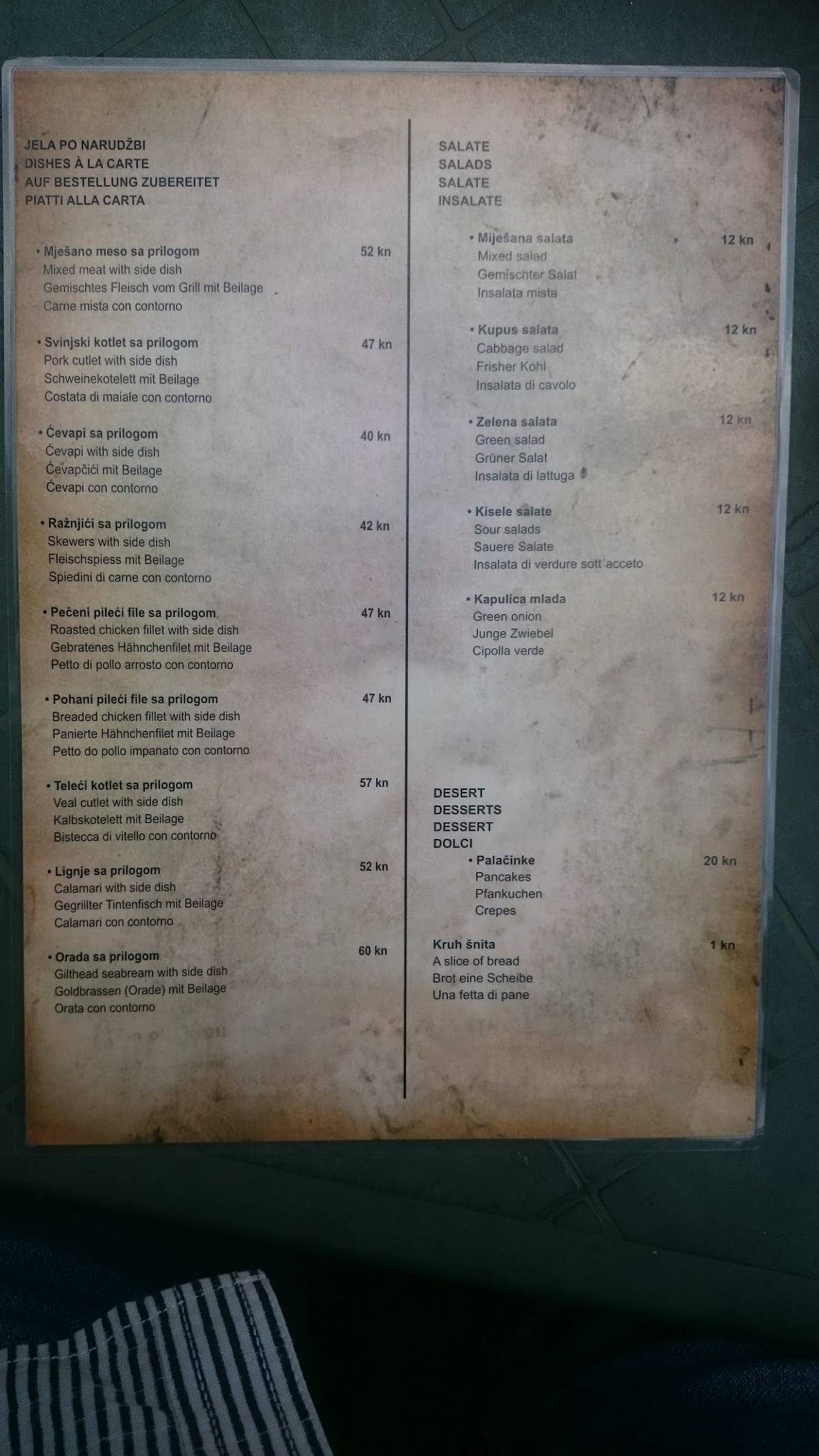 Menu at Restoran Anita restaurant, Zaton Obrovački