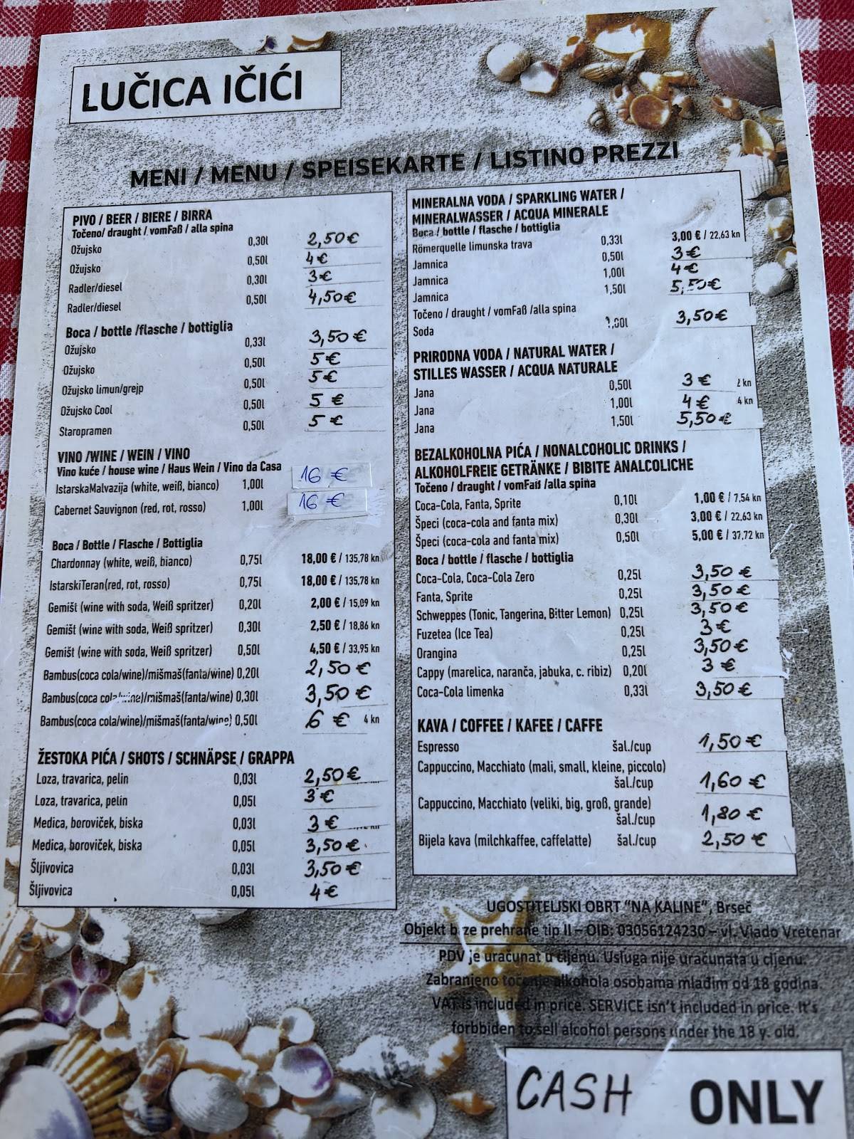 Menu at Restoran "Lučica" restaurant, Ičići