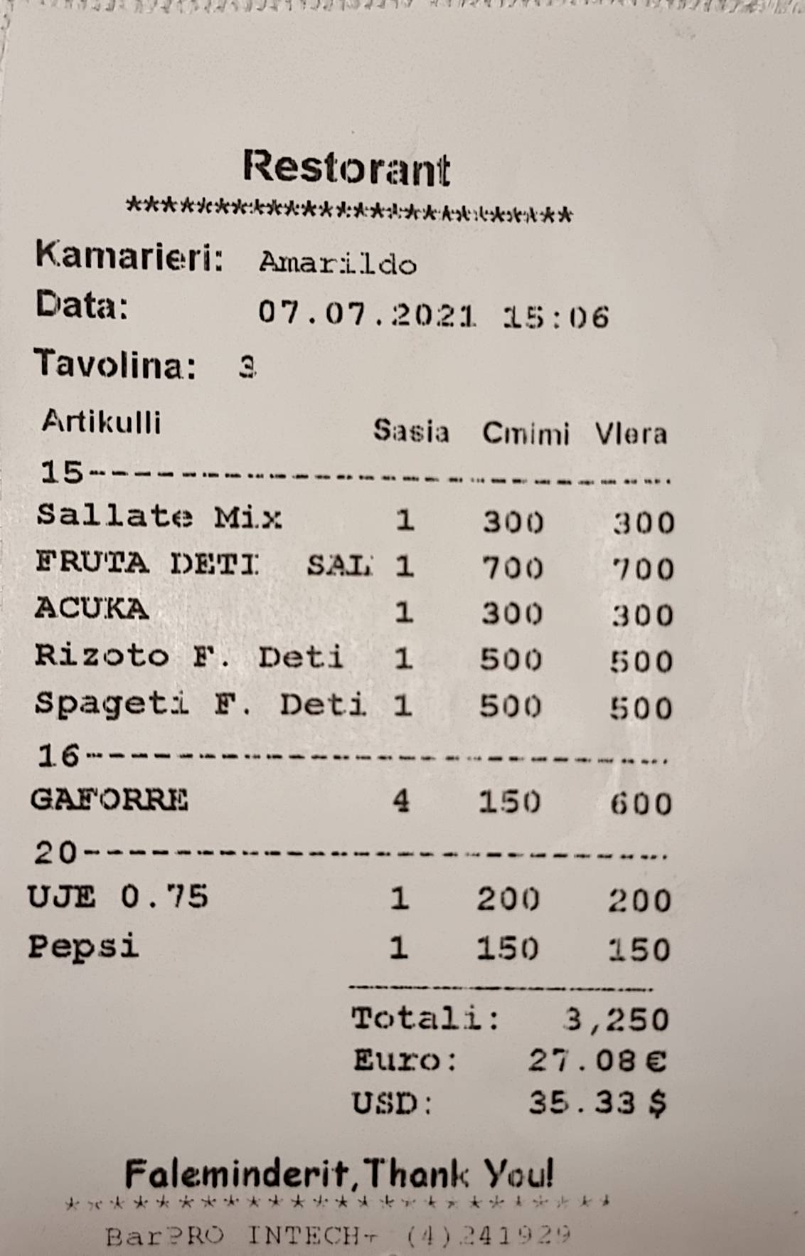 Menu at Restorant Detari restaurant, Shëngjin, Bulevardi Nënë Tereza