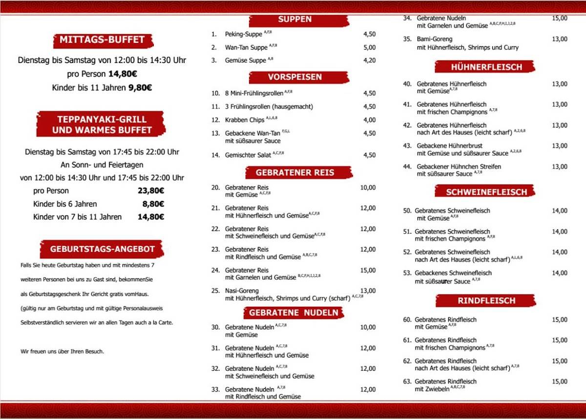 Menu at Asia-Restaurant Fang, Rhauderfehn