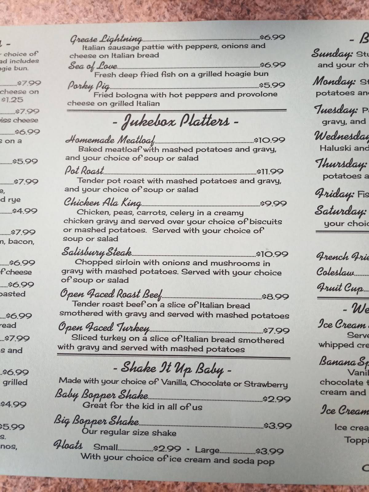 Menu at Rhonda's Emerald Diner restaurant, Hubbard, 825 N Main St