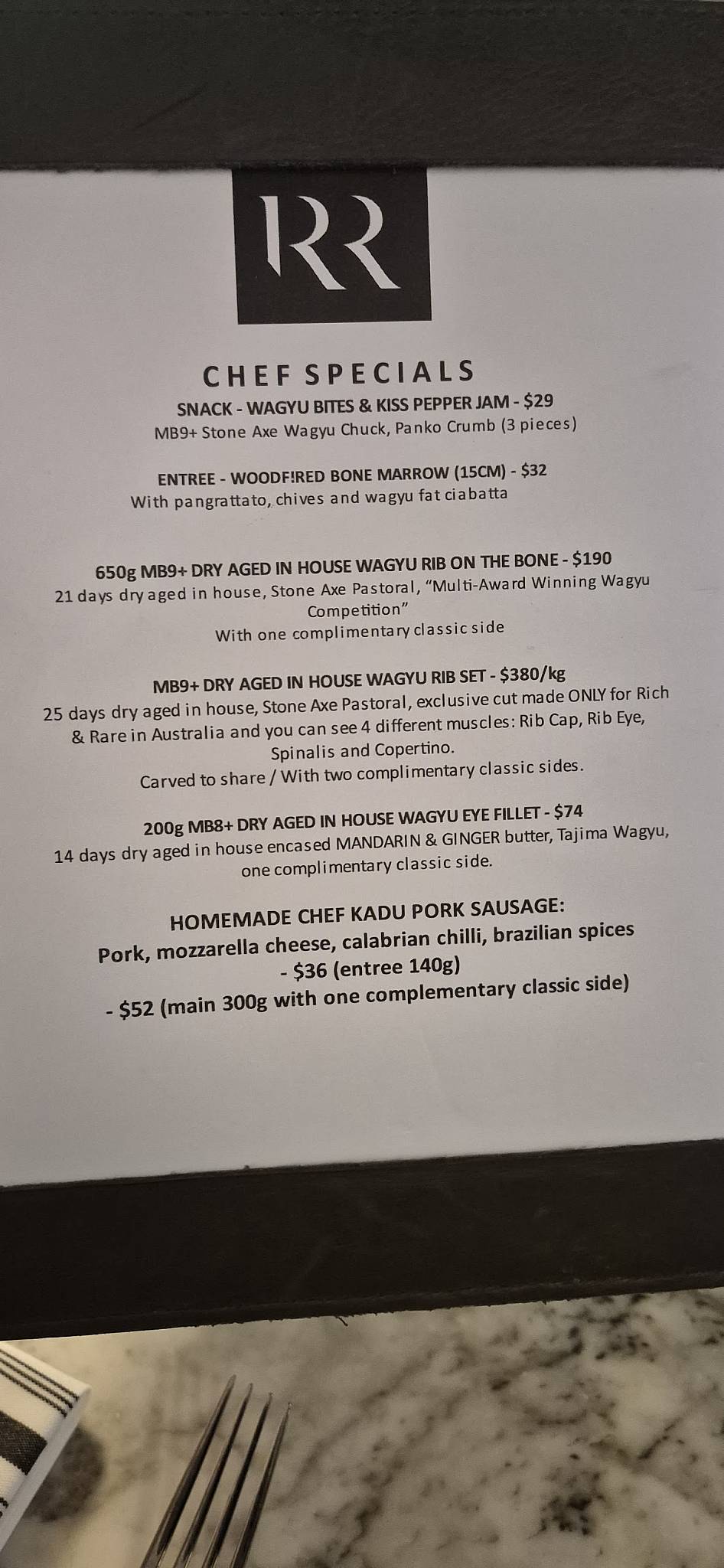 Menu at Rich & Rare Restaurant, West End