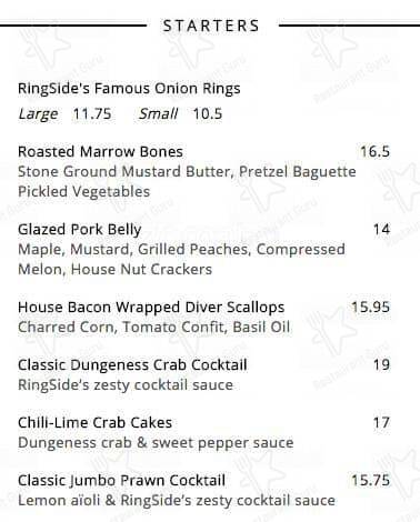 Menu at RingSide Steakhouse, Portland, W Burnside St
