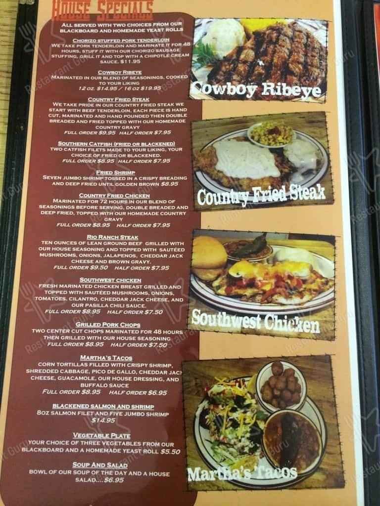 Menu at Rio Ranch Cafe, Kerrville