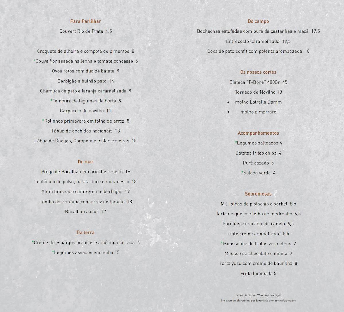 Menu em Rio de Prata restaurante, Lisboa