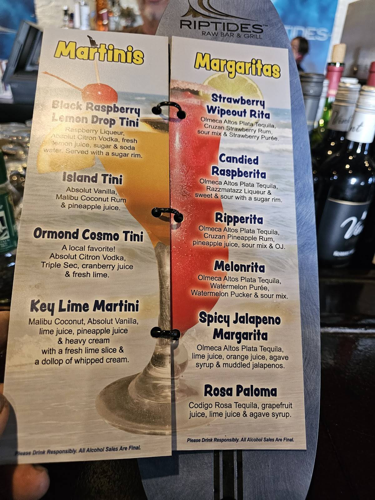 Menu at Riptides Raw Bar and Grill, Ormond Beach, 869 S Atlantic Ave