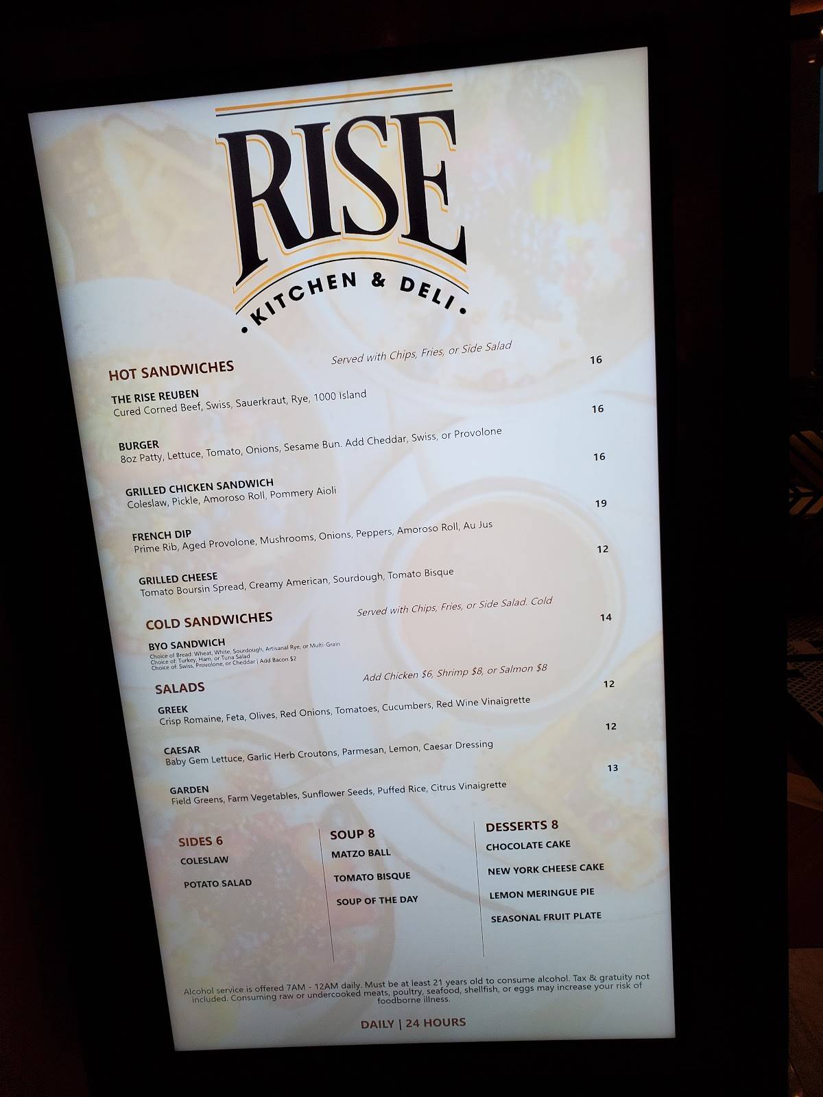 Menu at Rise Kitchen & Deli (in Seminole Hard Rock Hollywood) pub & bar ...