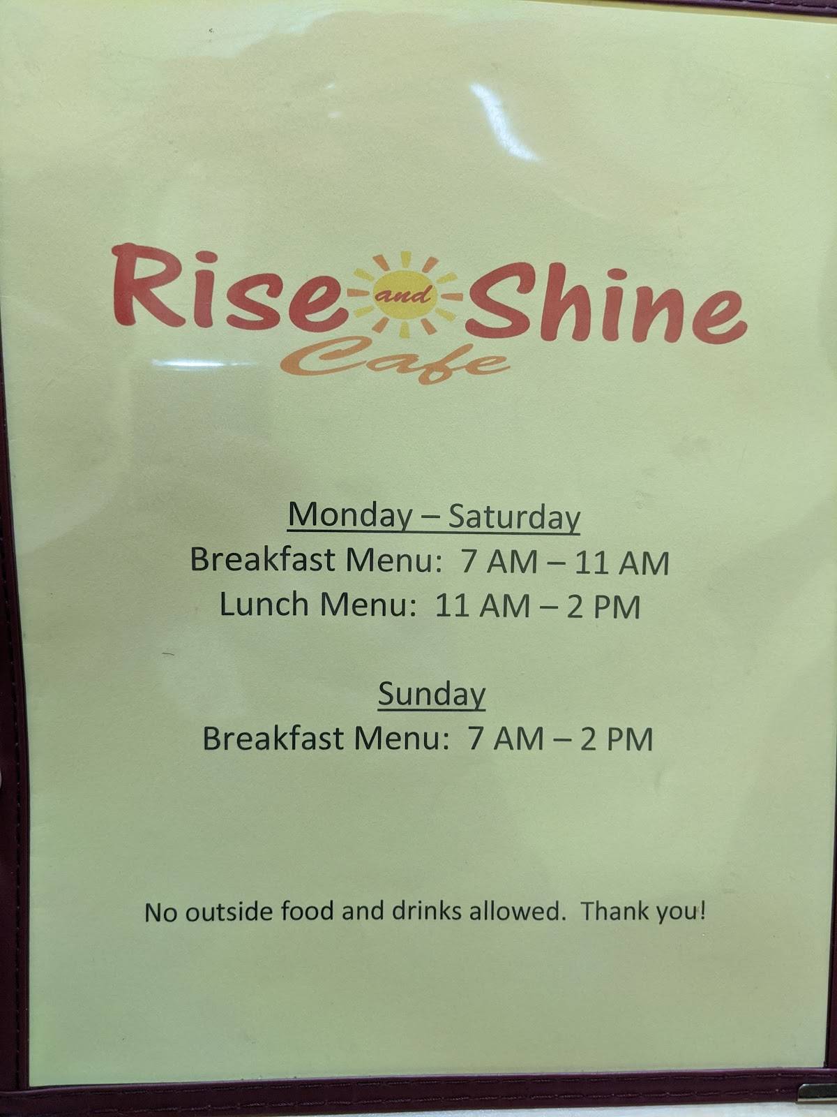 Menu at Rise and Shine Cafe, Mililani