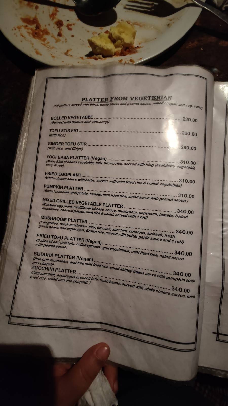 Menu at Little Buddha Cafe, Rishikesh