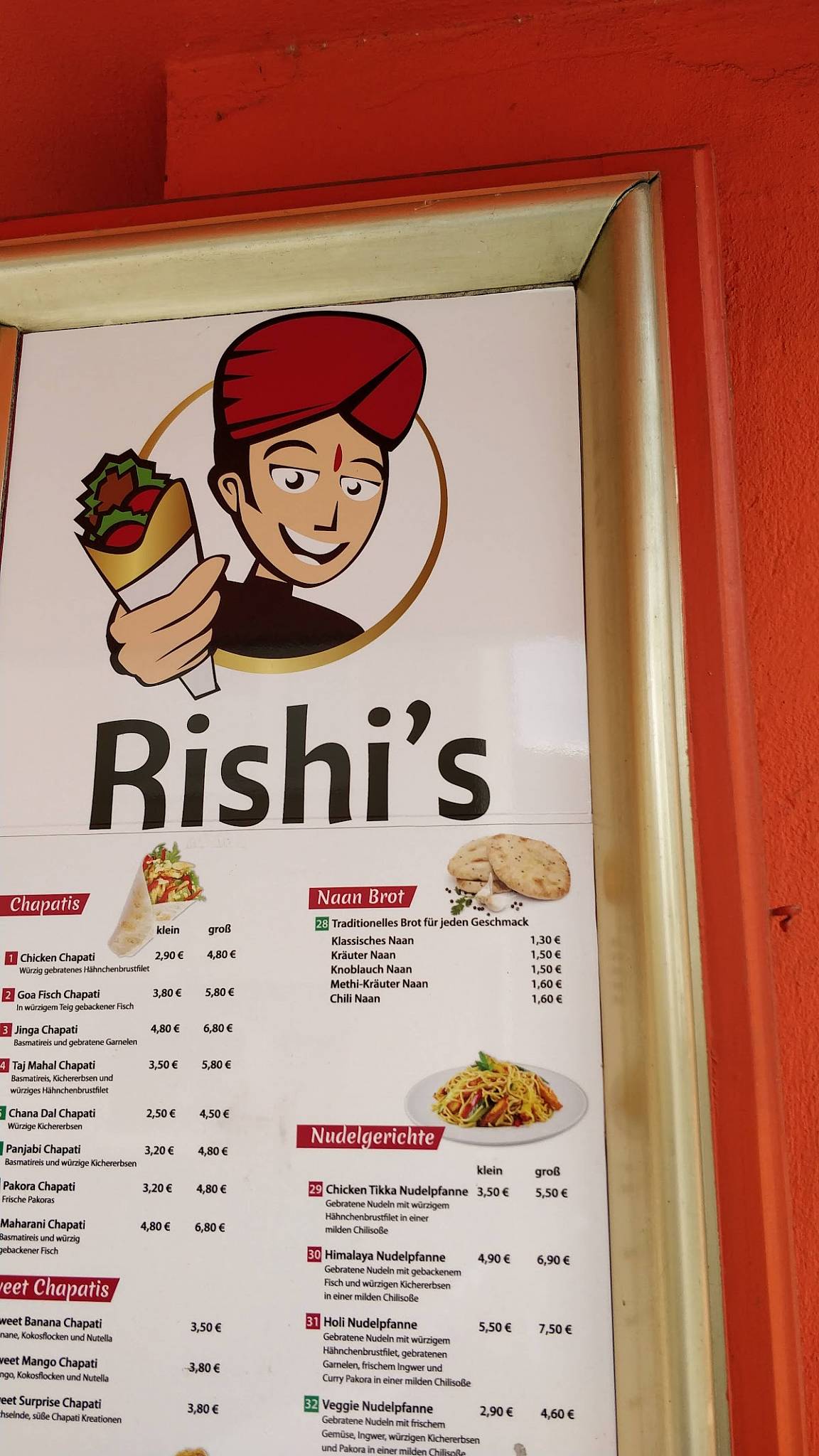 Speisekarte von Rishi's Taste of India restaurant, Bingen am Rhein