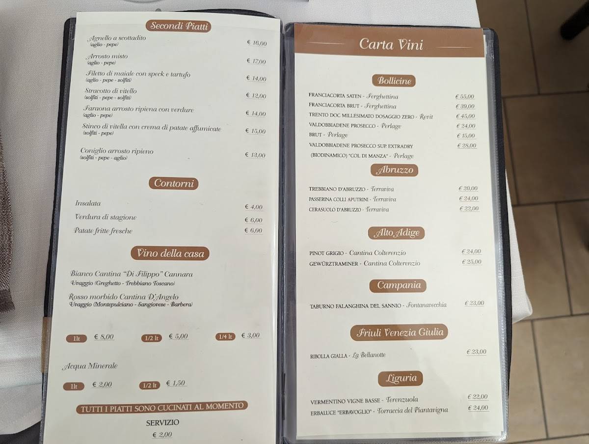 Menu da Ristorante Bar Belli Valico della Somma, Italia, SP46B