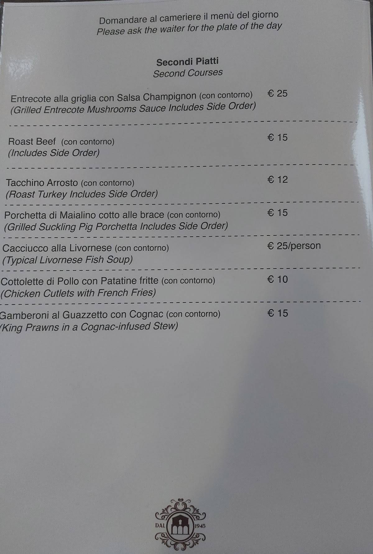 Menu at Ristorante Caffè Duomo, Livorno
