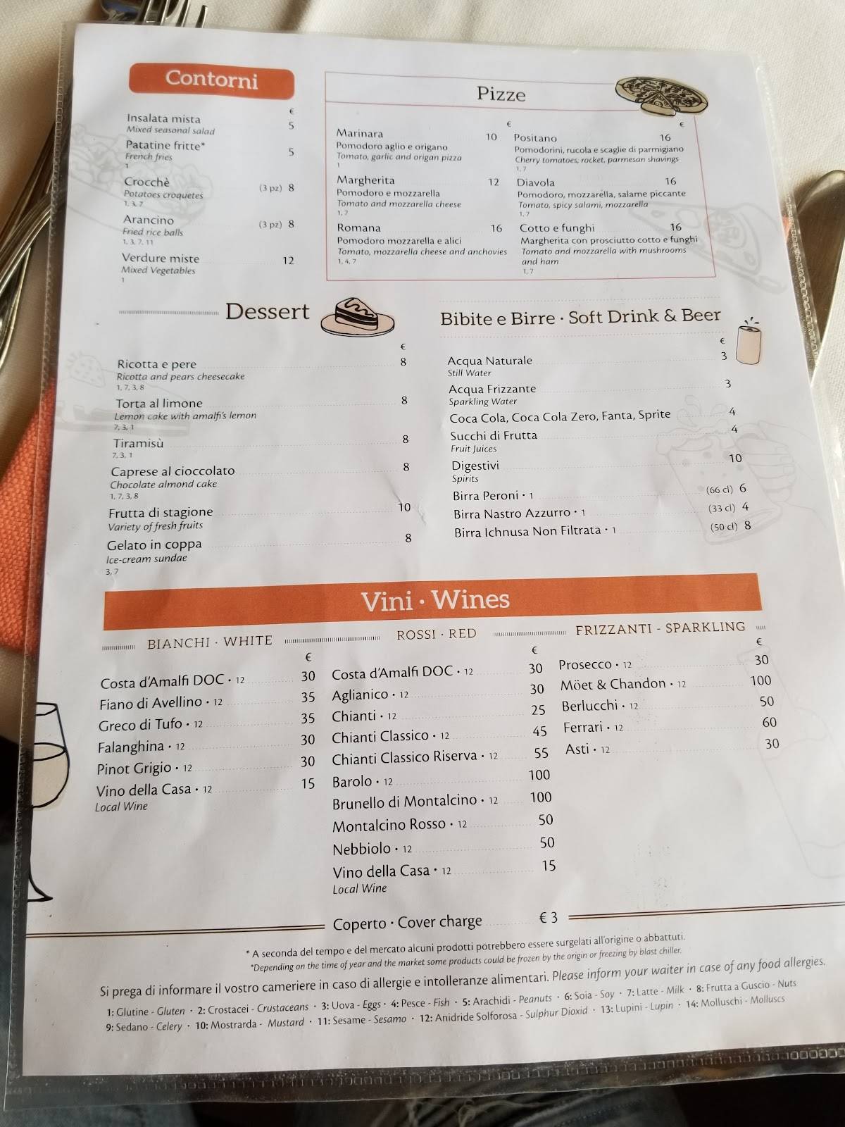 Carta de Ristorante Da Costantino, Positano