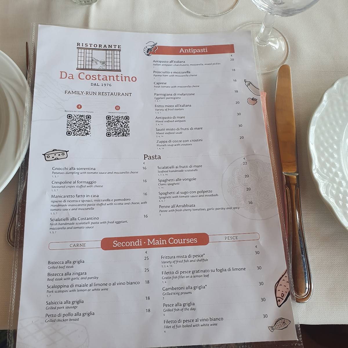 Menu at Ristorante Da Costantino, Positano