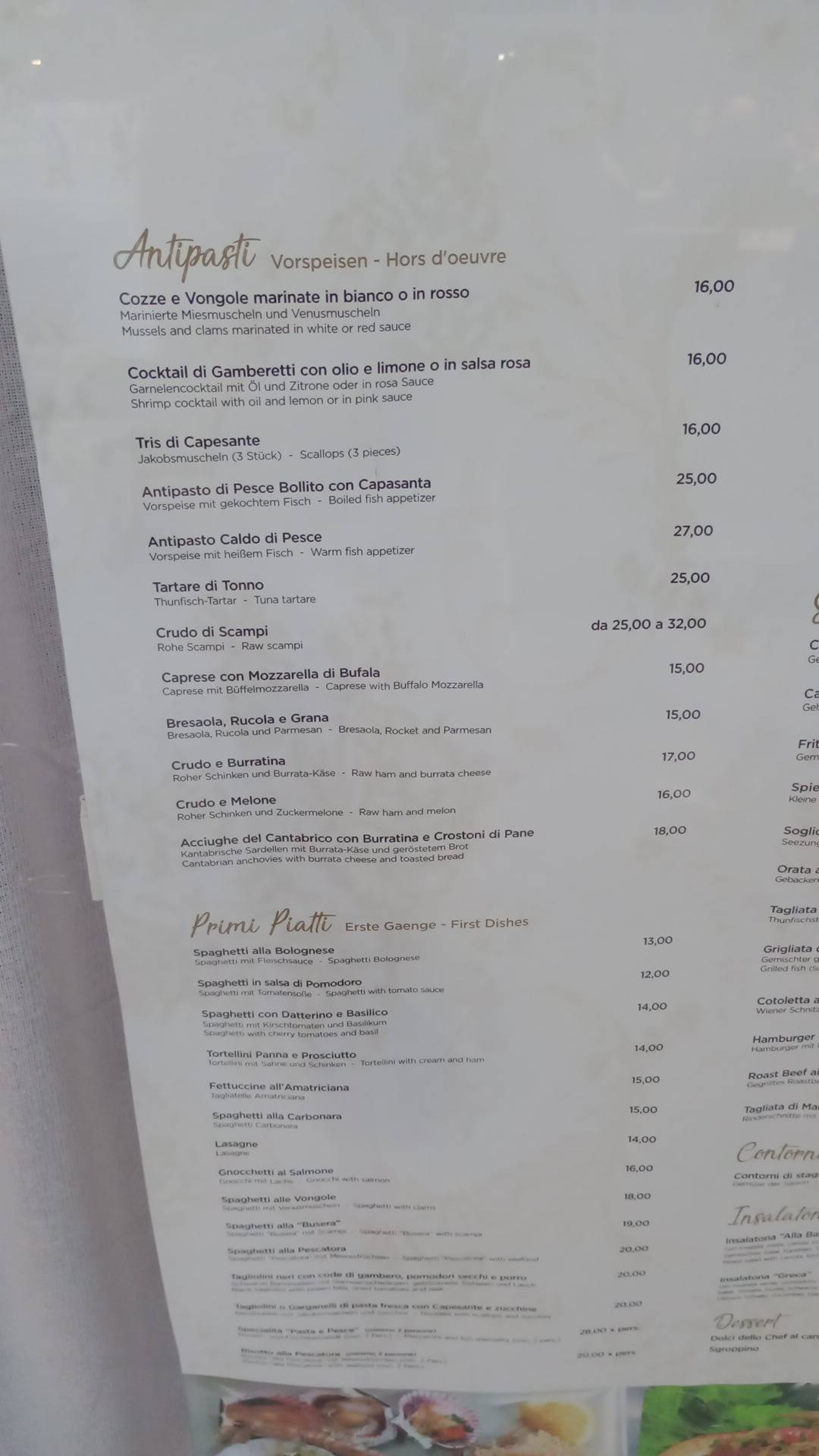 Speisekarte von Ristorante La Baia, Duna Verde