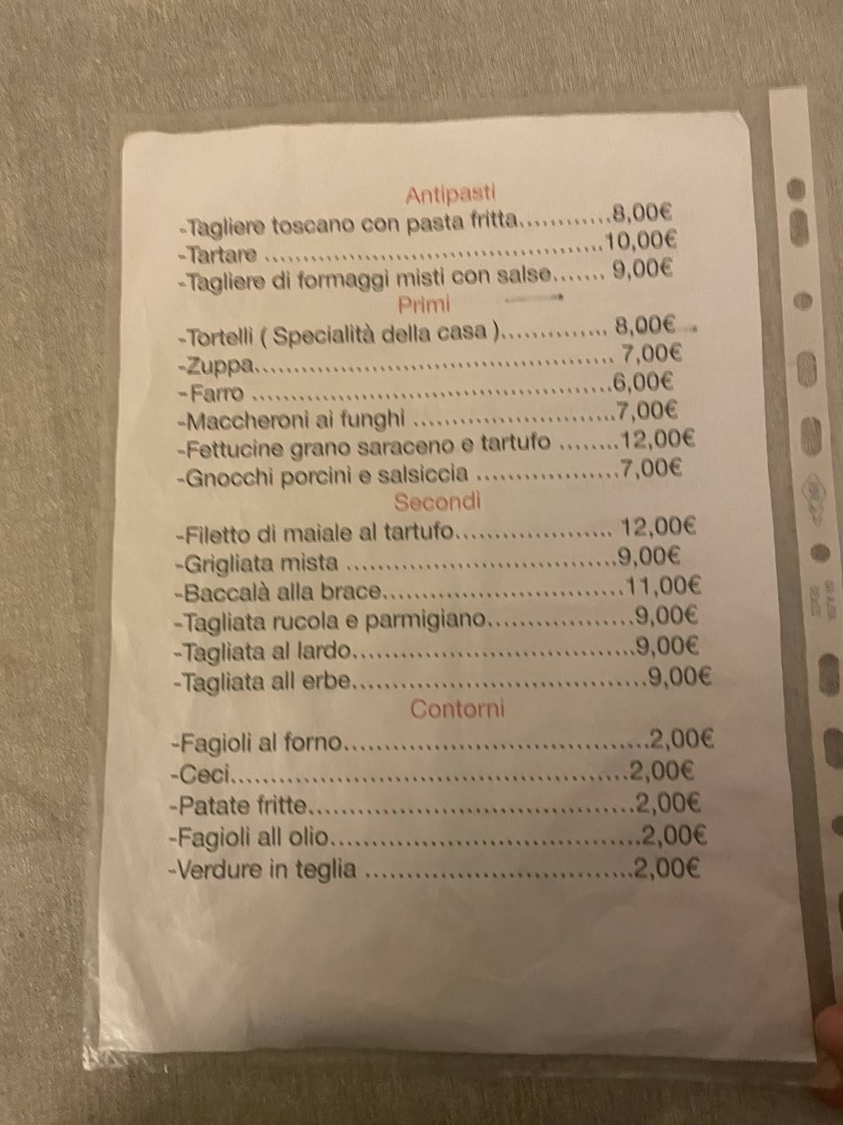 Menu da Ristorante Le Colonne, Matraia