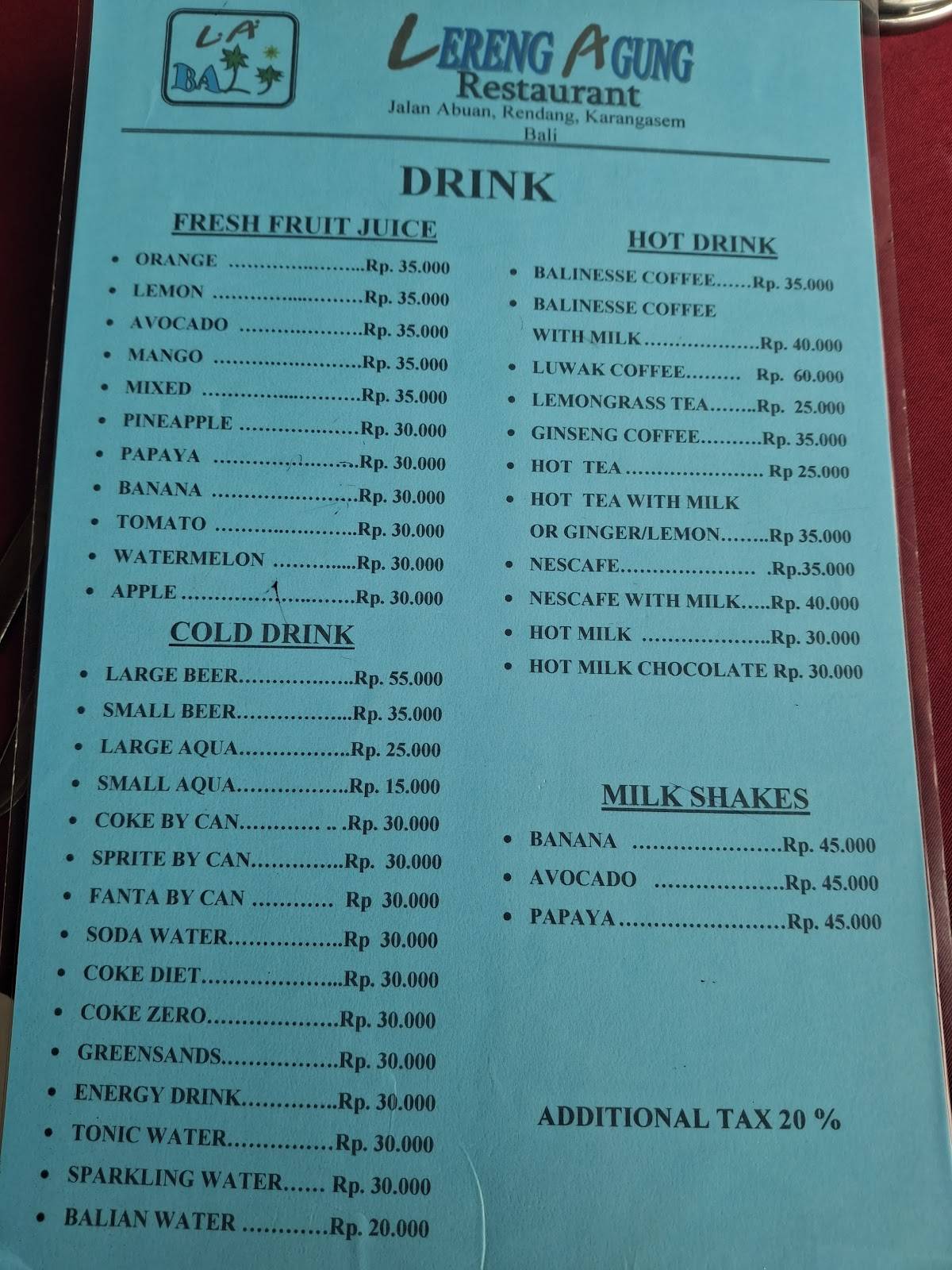 Menu at Ristorante Lereng Agung restaurant, Menanga