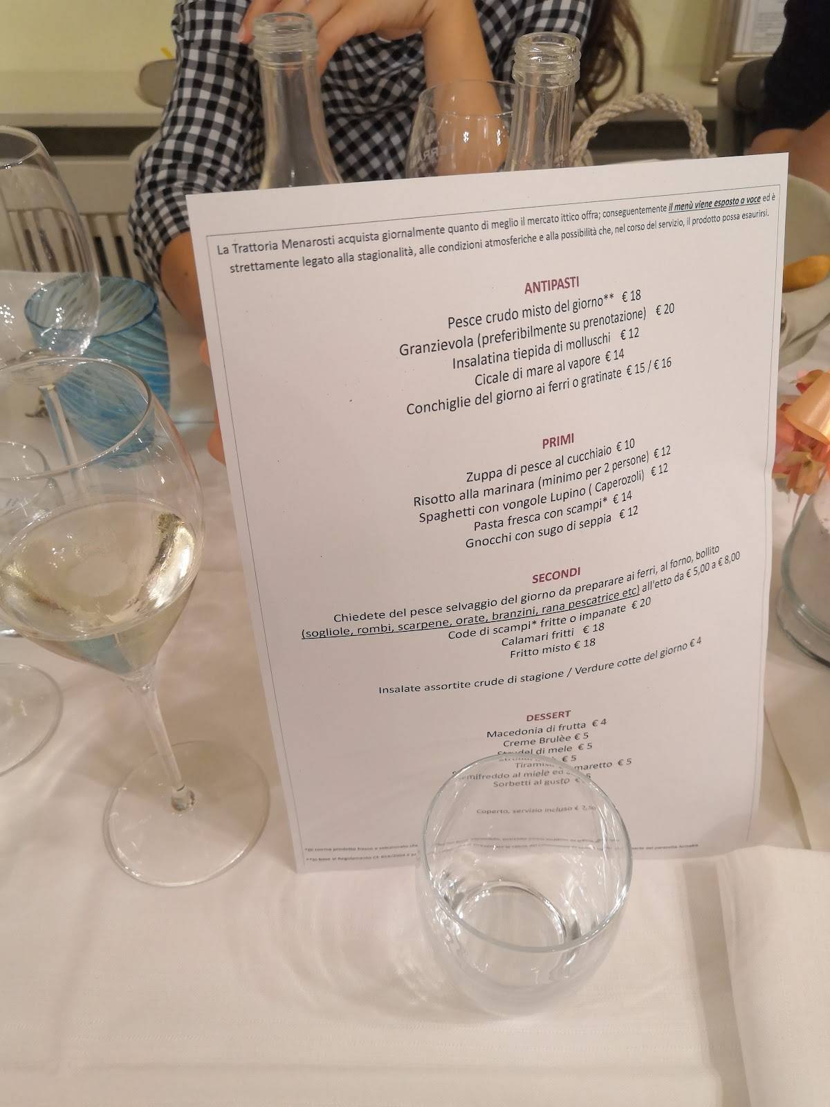 Menu da Menarosti ristorante, Trieste, Via del Toro