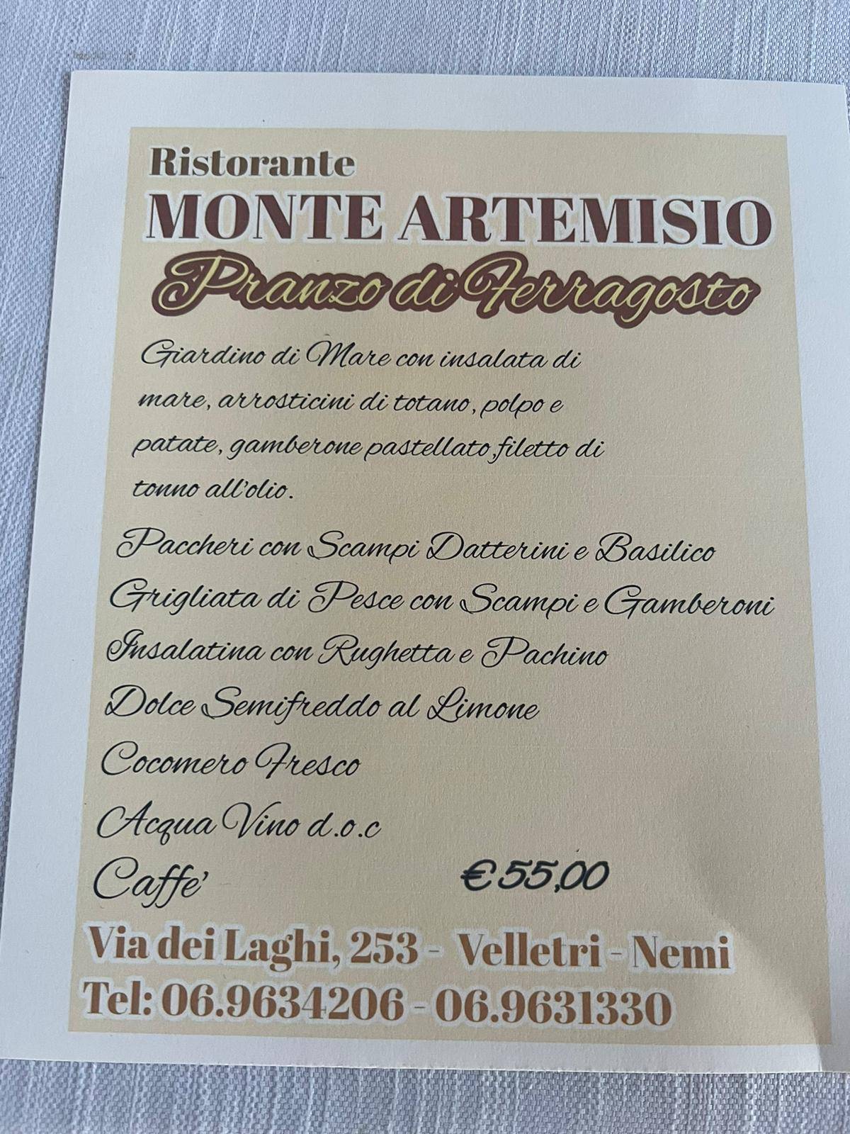 Menu da Ristorante Monte Artemisio - Villa Artemis Monte Artemisio ...
