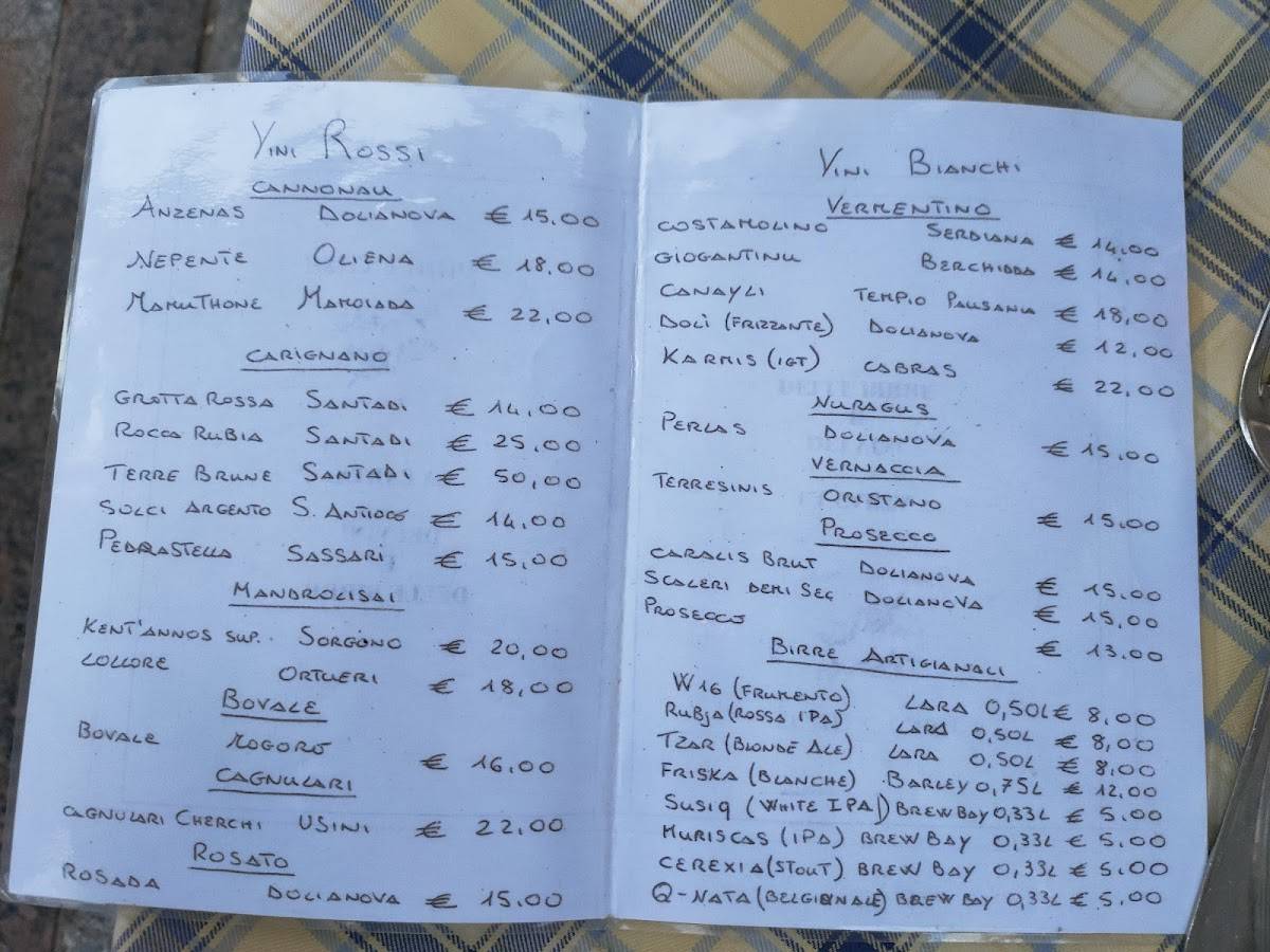 Menu da Ristorante Pani e Casu Cagliari, Cagliari, Via Santa Croce