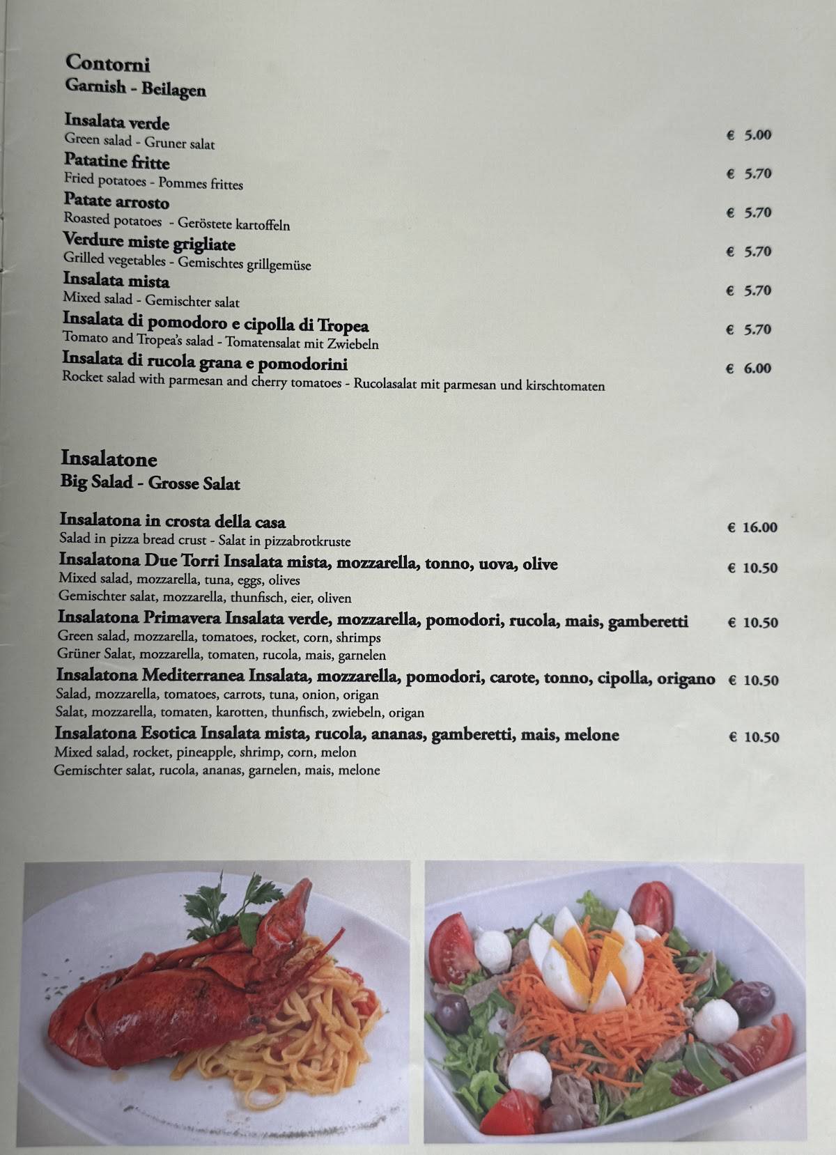 Menu da Due Torri pizzeria, Bardolino