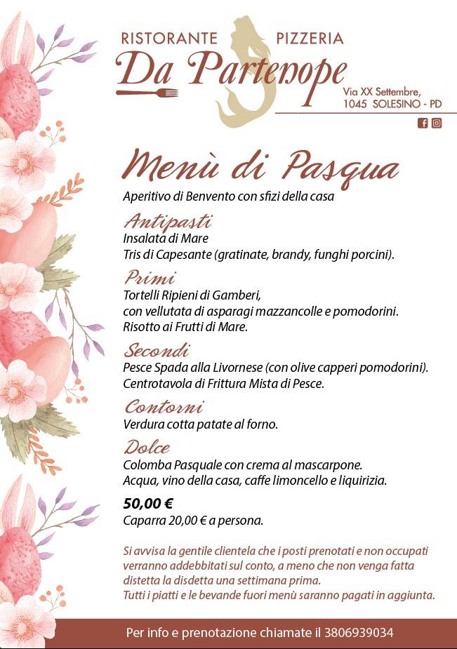 Menu da Ristorante Pizzeria da Partenope, Solesino
