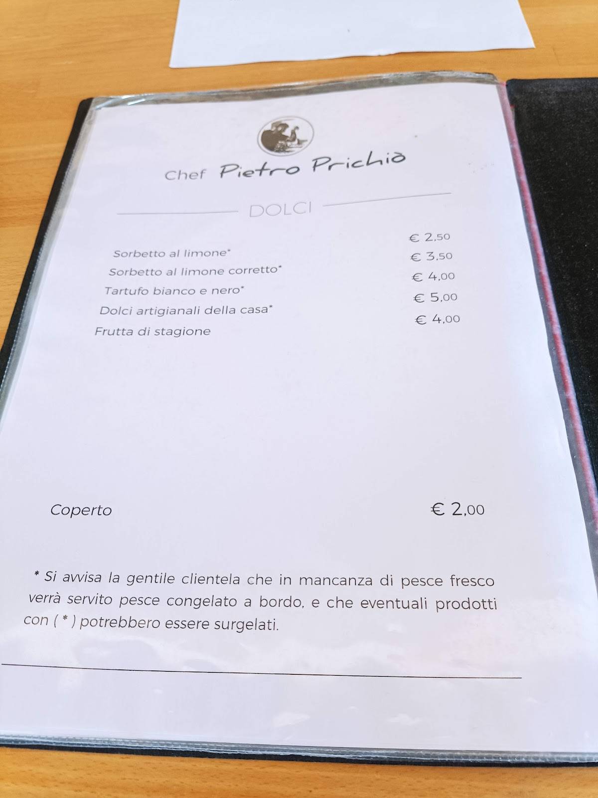 Menu at Ristorante sul mare Chef Pietro Prichió (Crystal Beach), Cupra ...