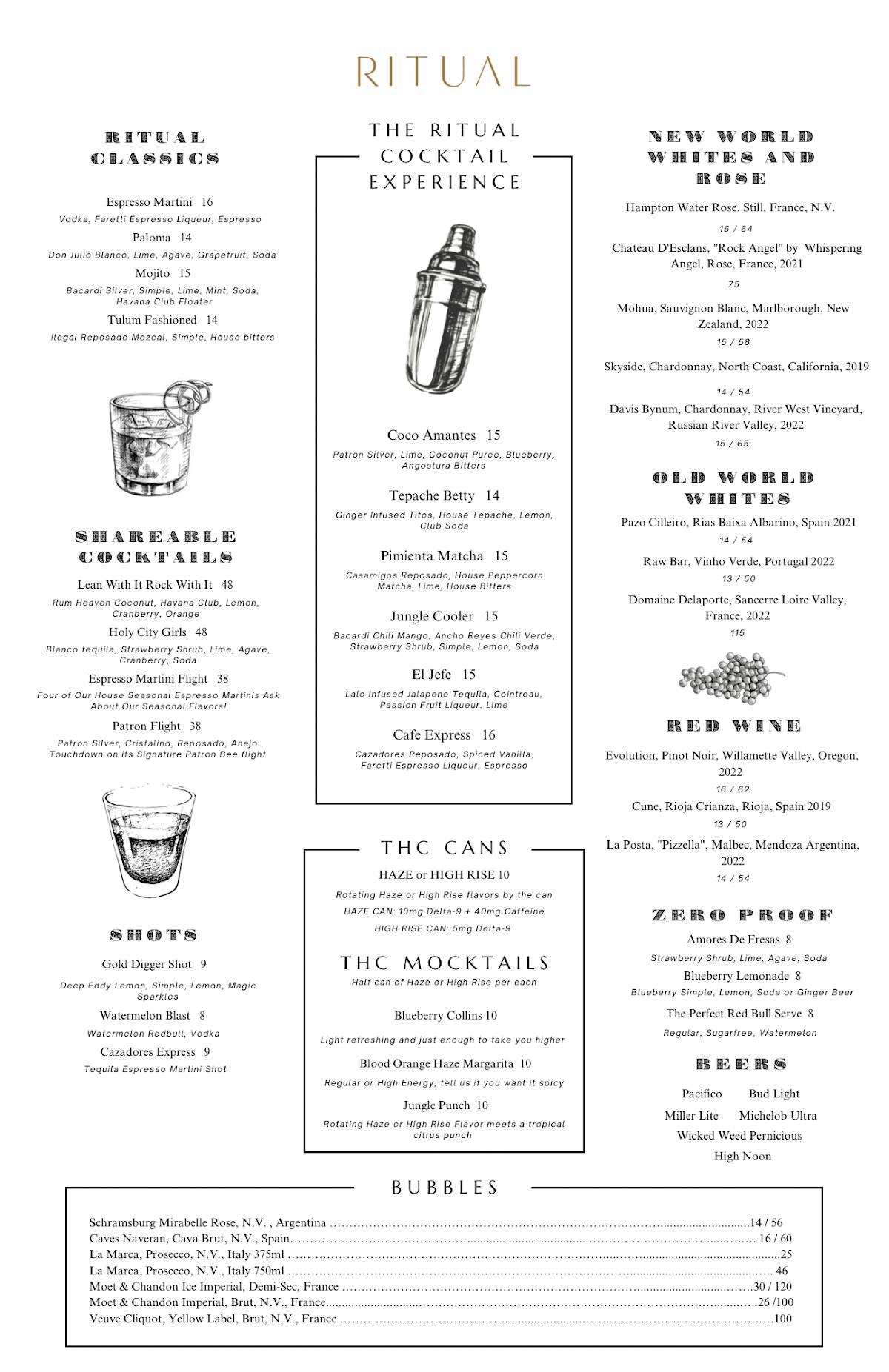 Menu at Ritual Rooftop Restaurant & Lounge, Charleston