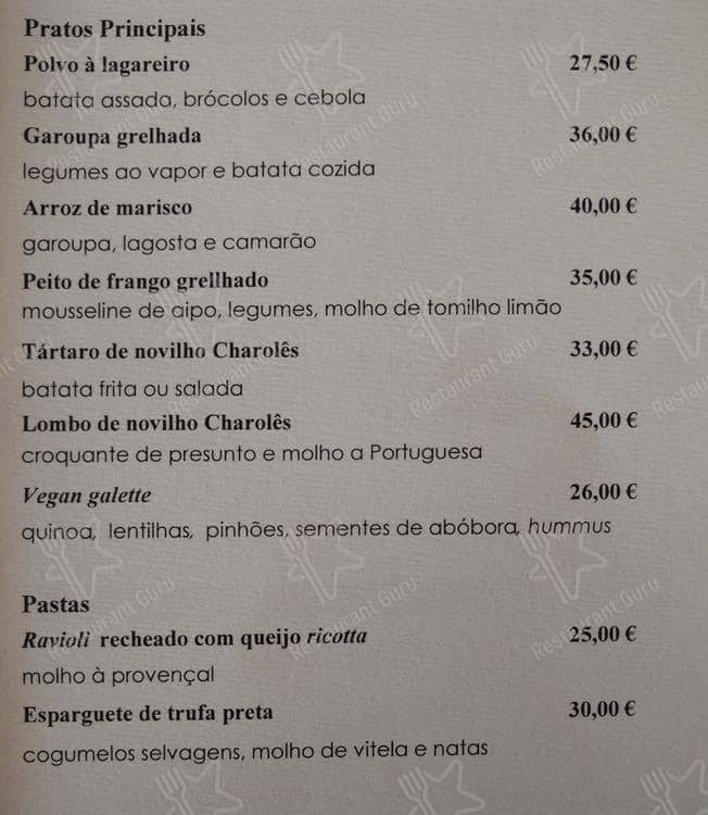 Menu at Ritz Bar, Lisbon