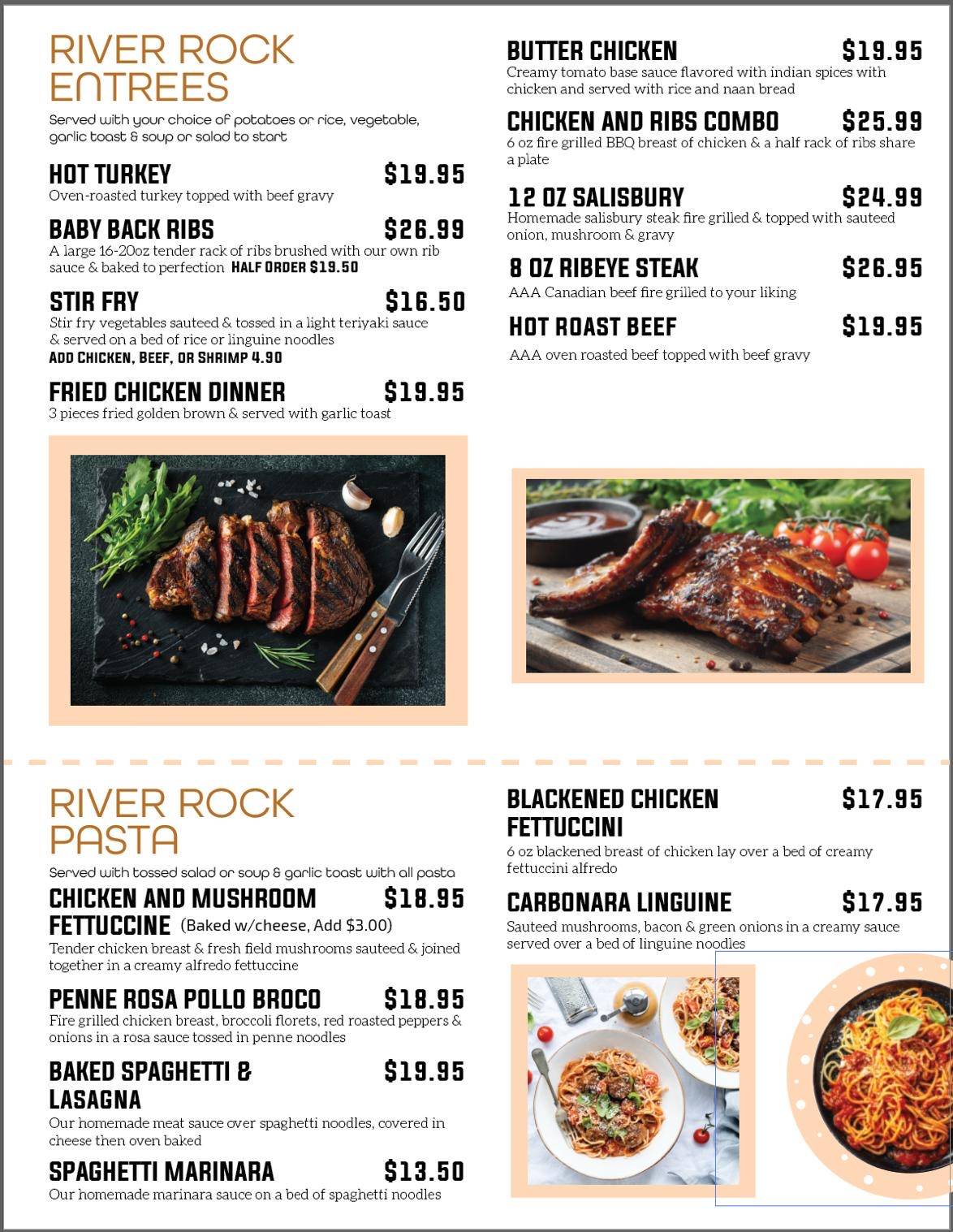 Menu at River Rock Grill restaurant, Drayton Valley