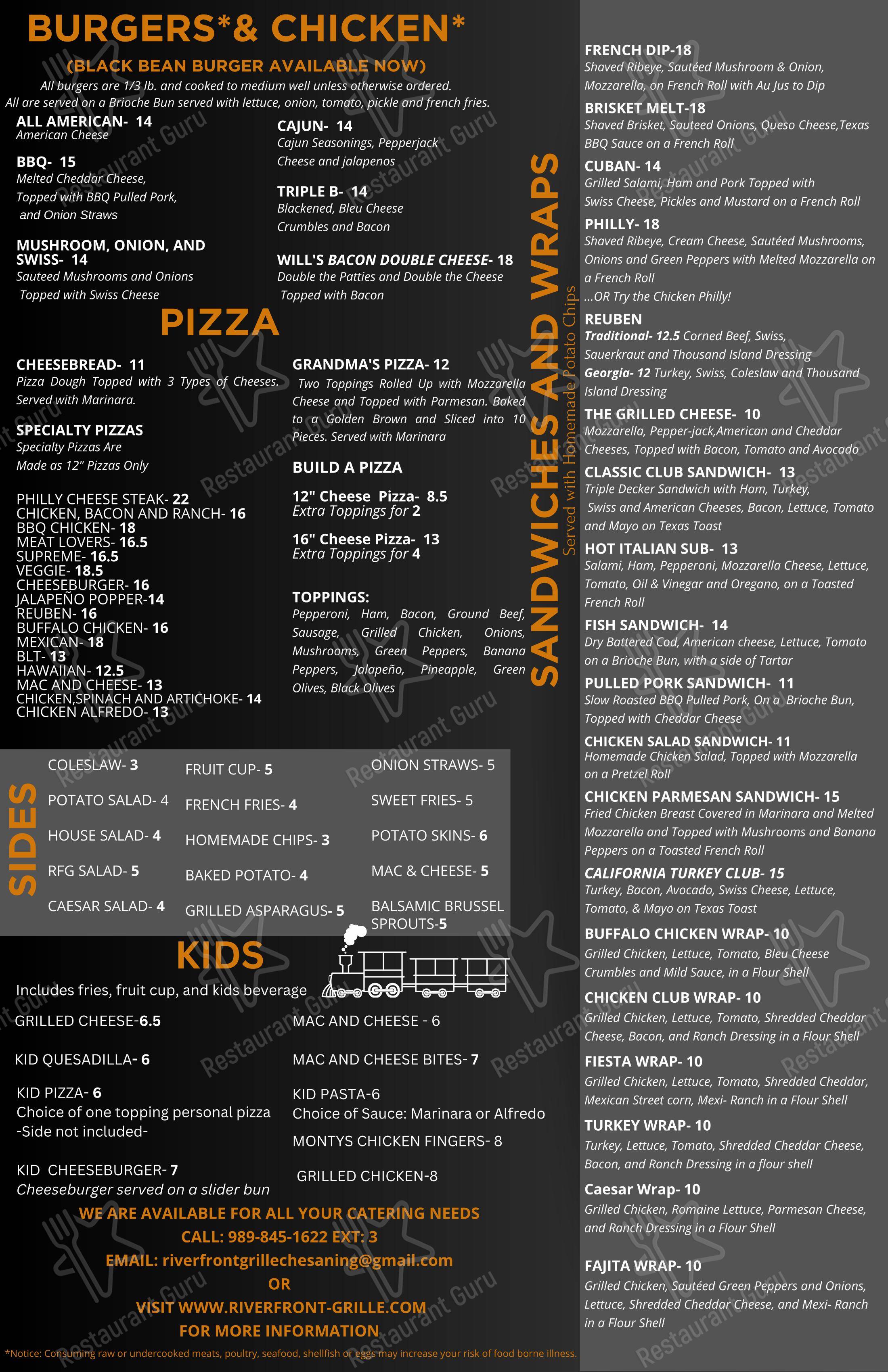 Menu at Riverfront Grille pub & bar, Chesaning