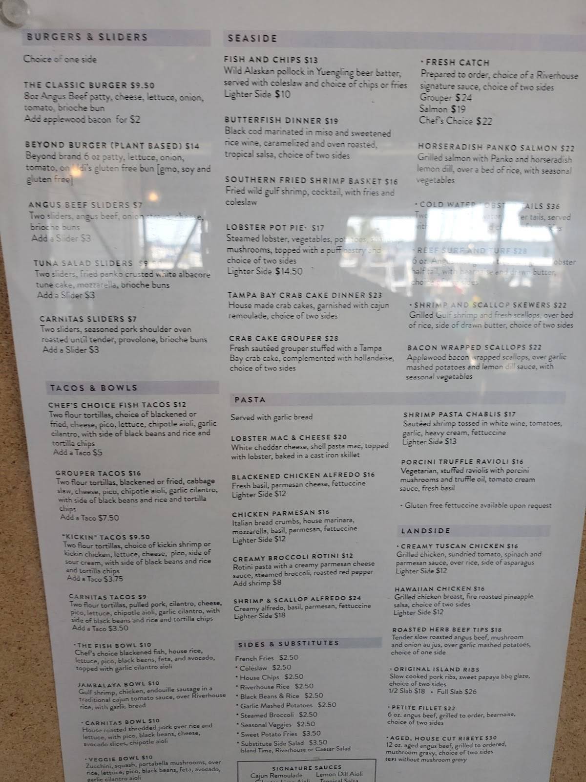Menu at Riverhouse Waterfront Restaurant, Palmetto