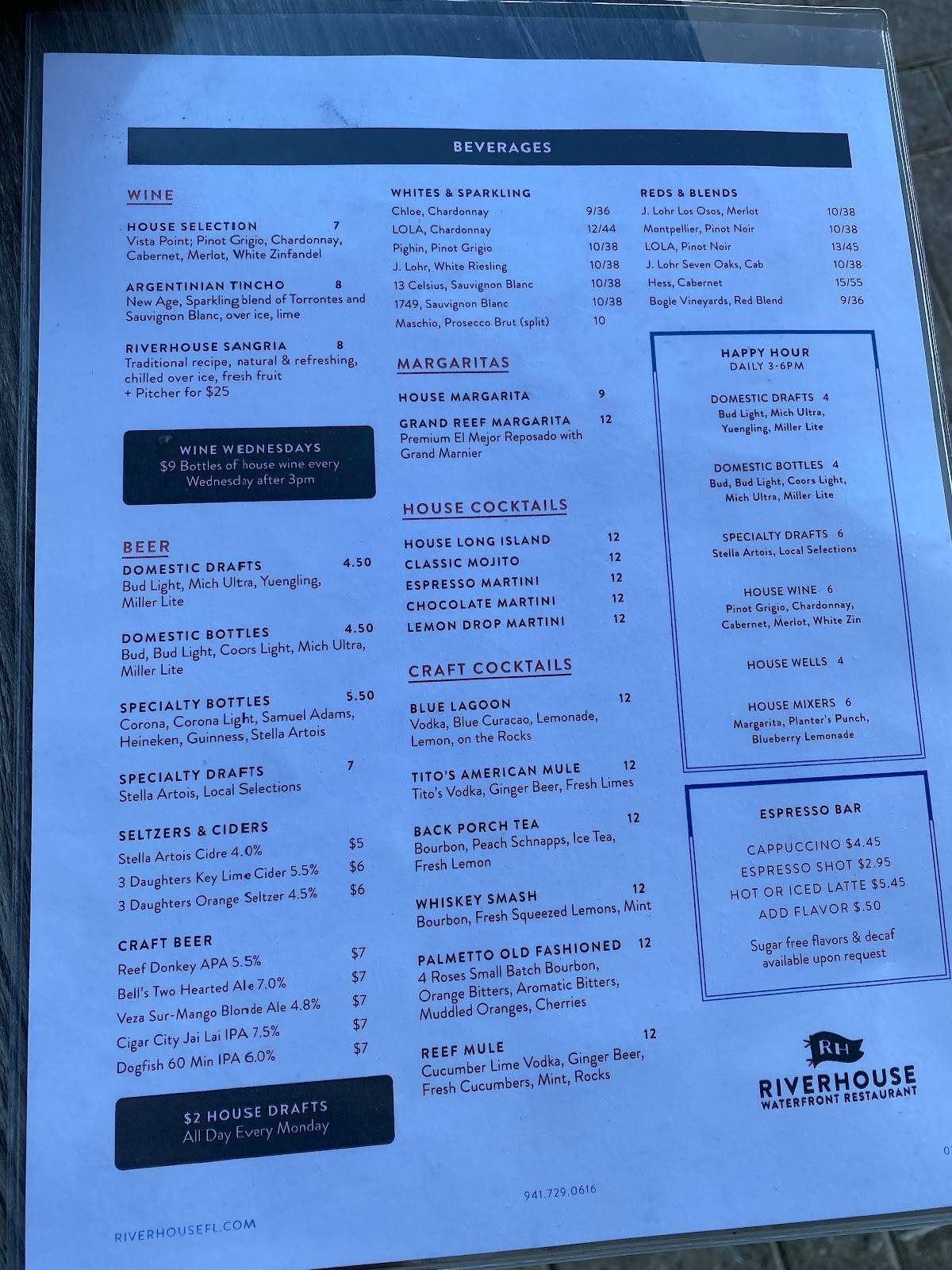 Menu at Riverhouse Waterfront Restaurant, Palmetto