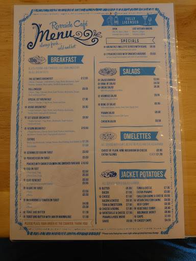Menu at Riverside Café cafe, Bristol, St Annes Rd