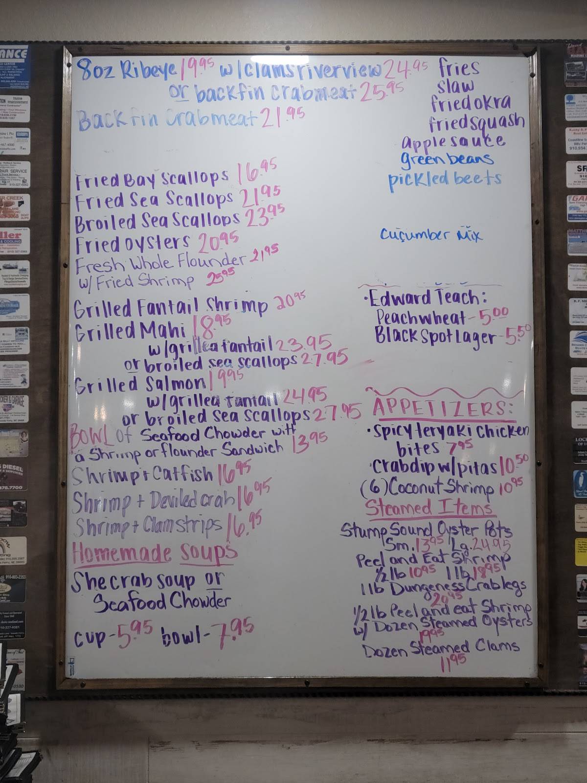 Menu at Riverview Cafe, Sneads Ferry