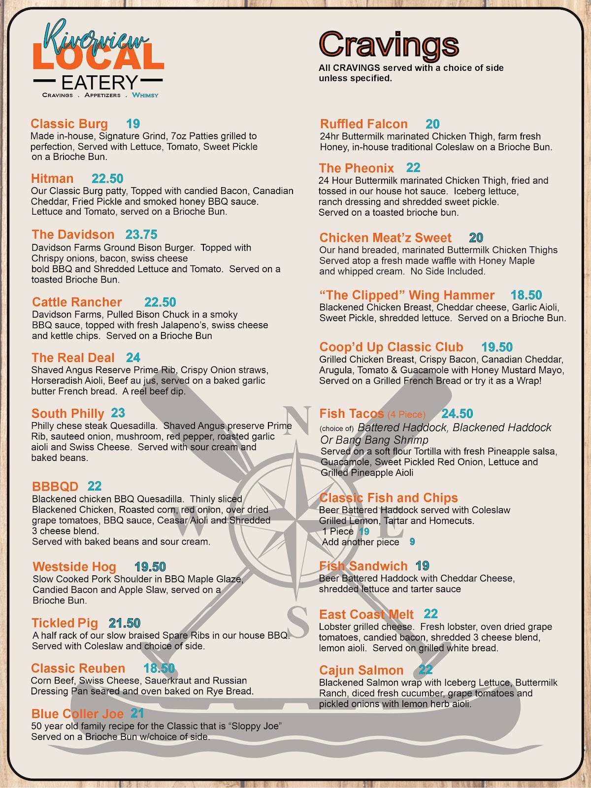 Menu at Riverview Local Eatery restaurant, Wingham, 499 Josephine St