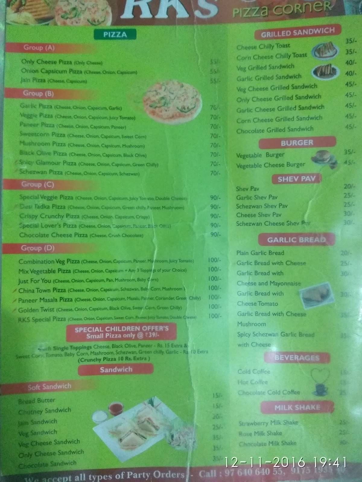 Menu at Rk's Pizza Corner, Pune