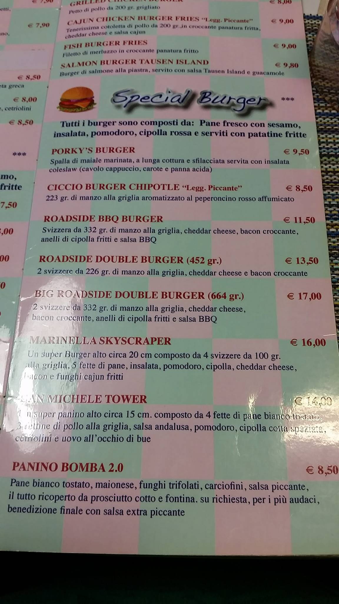 Menu da Roadside Restaurant, Cervia