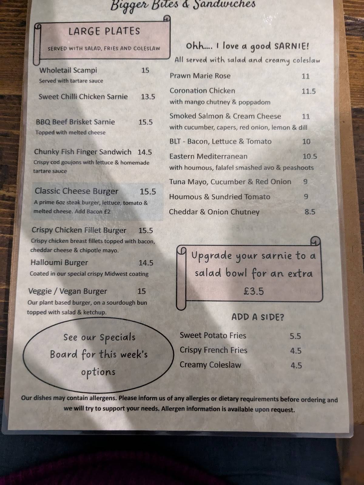 Menu at Roast Coffee Shop cafe, Tadcaster