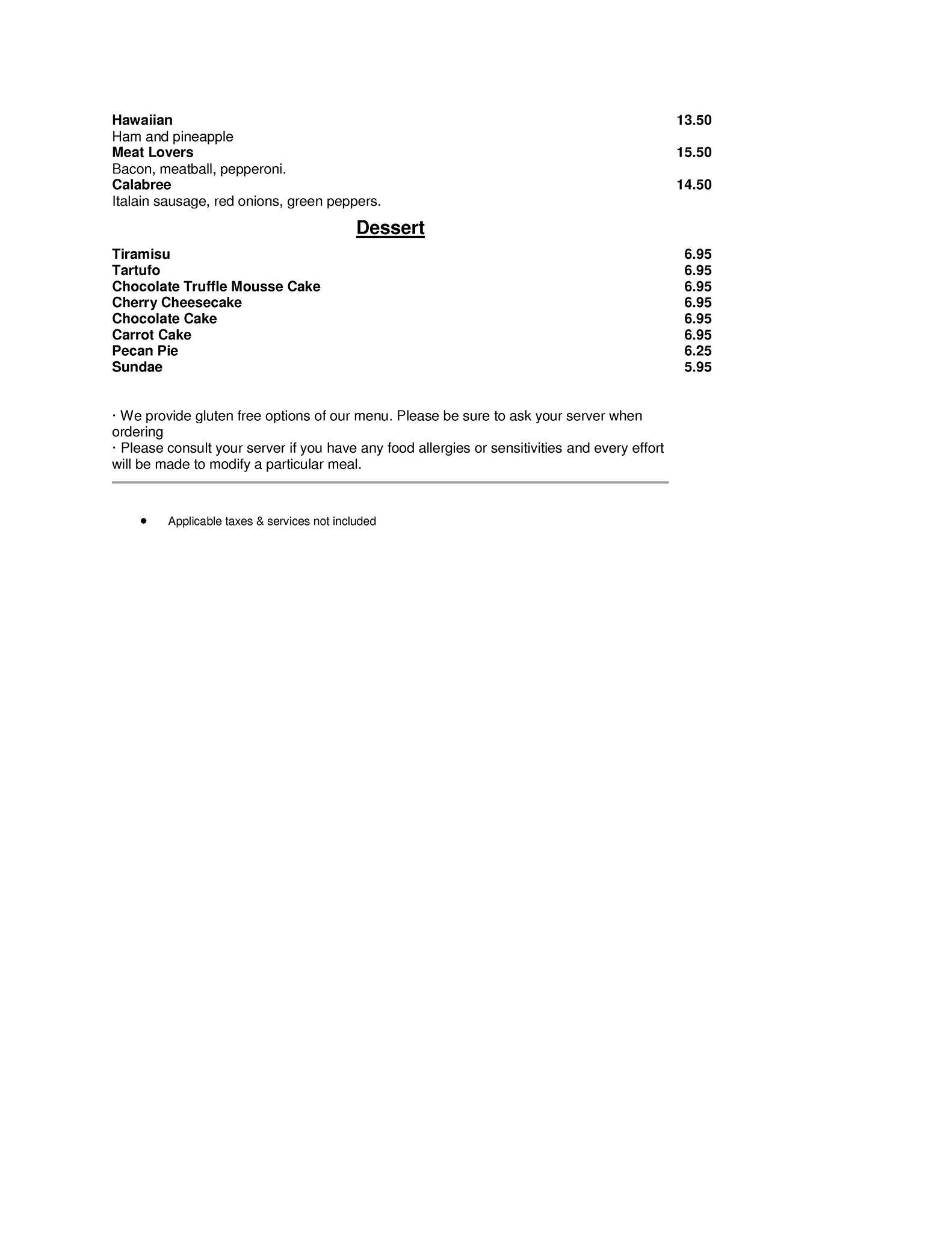 Menu at Robbie's restaurant, Ottawa, St. Laurent Blvd