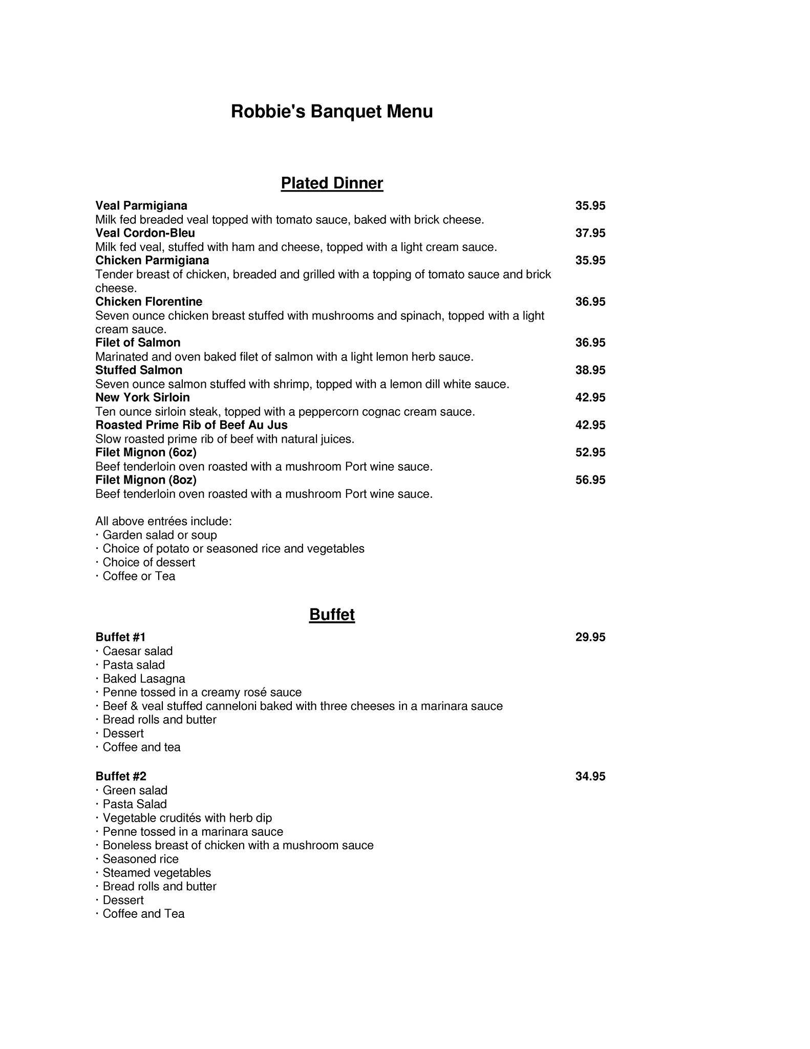 Menu at Robbie's restaurant, Ottawa, St. Laurent Blvd