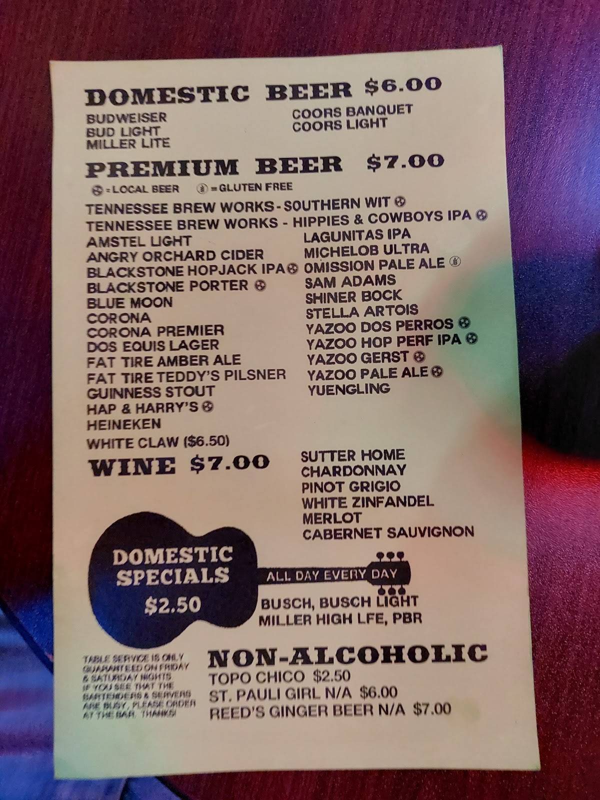 Menu at Robert's Western World pub & bar, Nashville